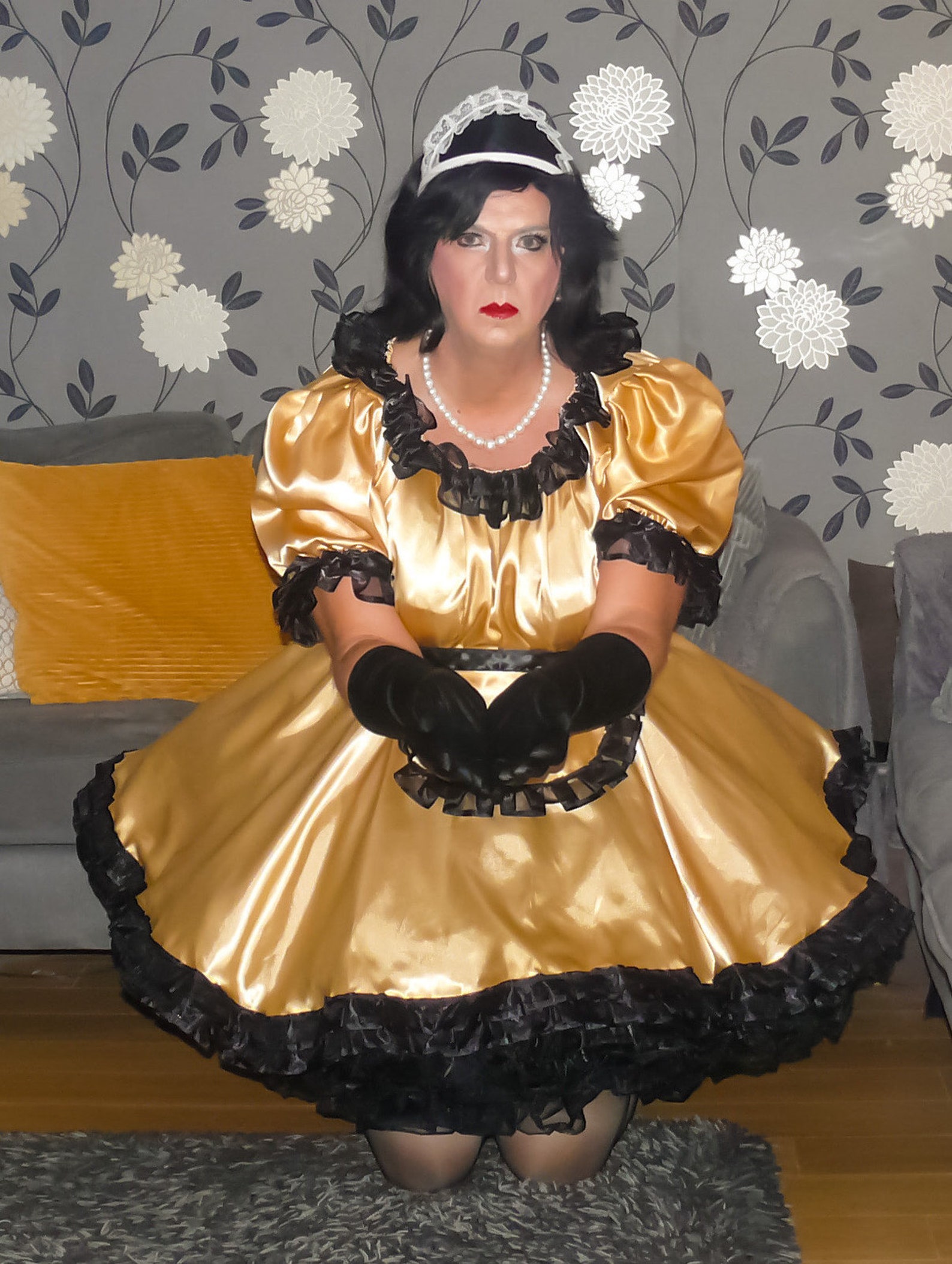 Traditional Style Gold Satin With Black Organza Trim French Maids ...