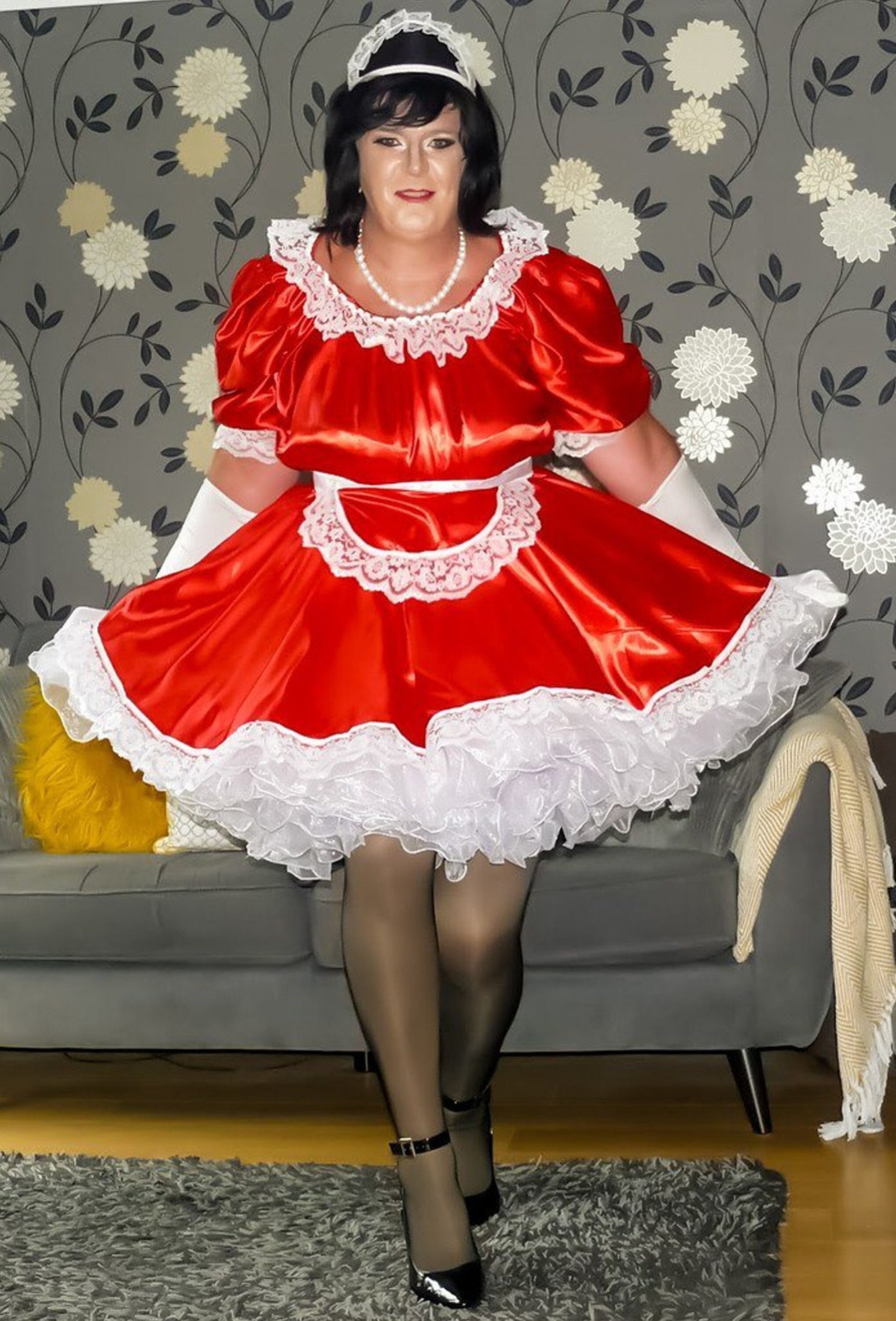 Stunning Red Satin With White Lace Trim French Maids Uniform - Etsy