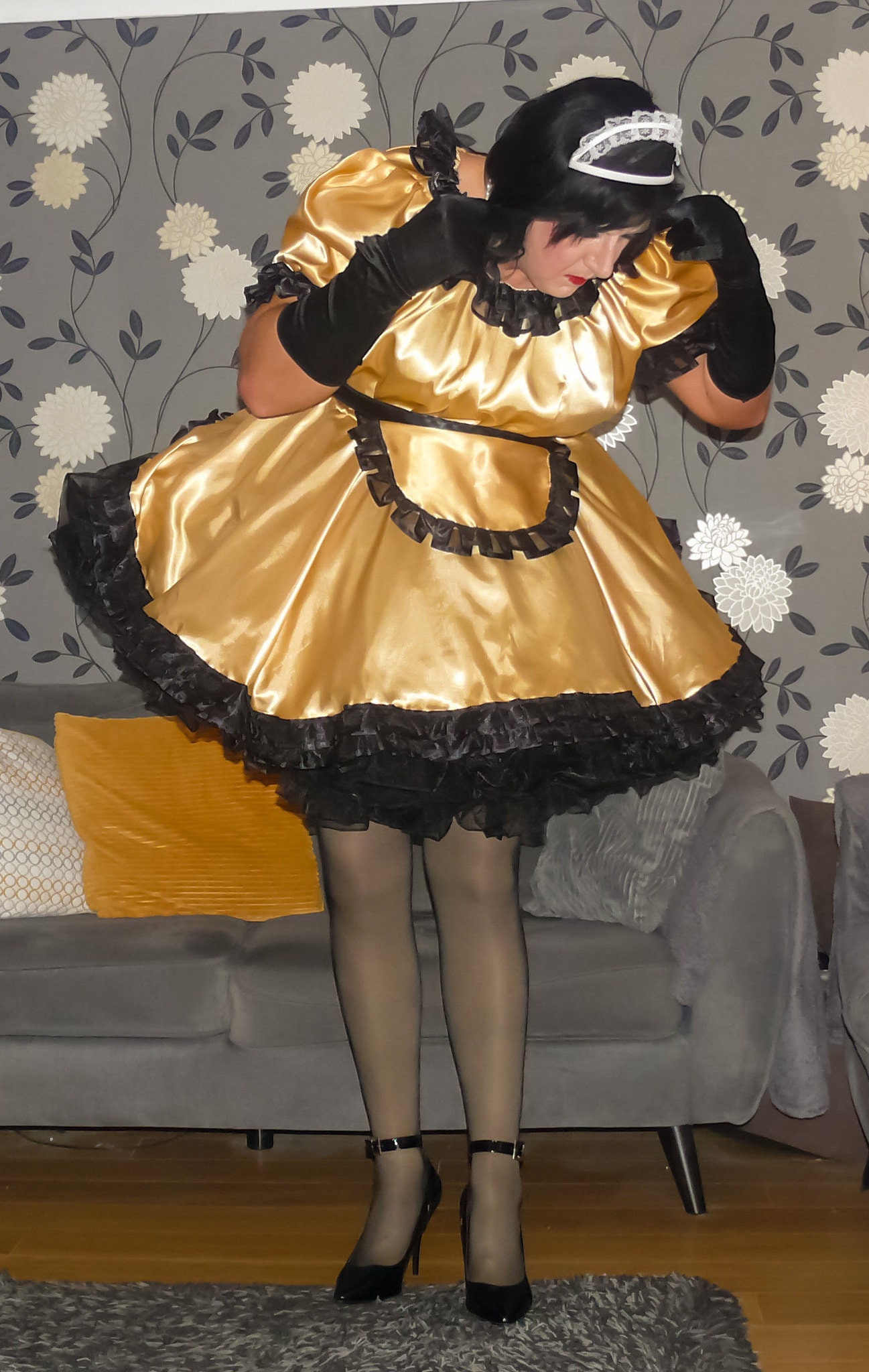 Traditional Style Gold Satin With Black Organza Trim French Maids ...