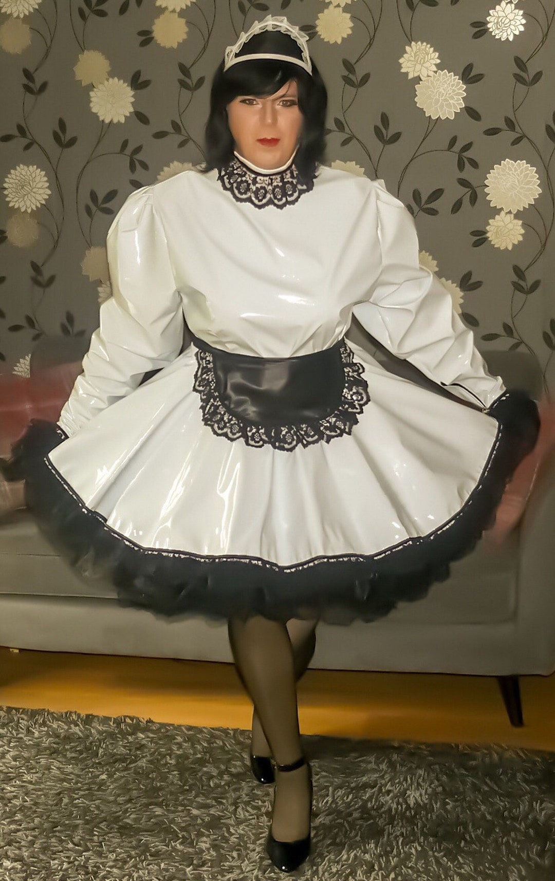 Stunning White PVC With Black Lace Lockable French Maids - Etsy