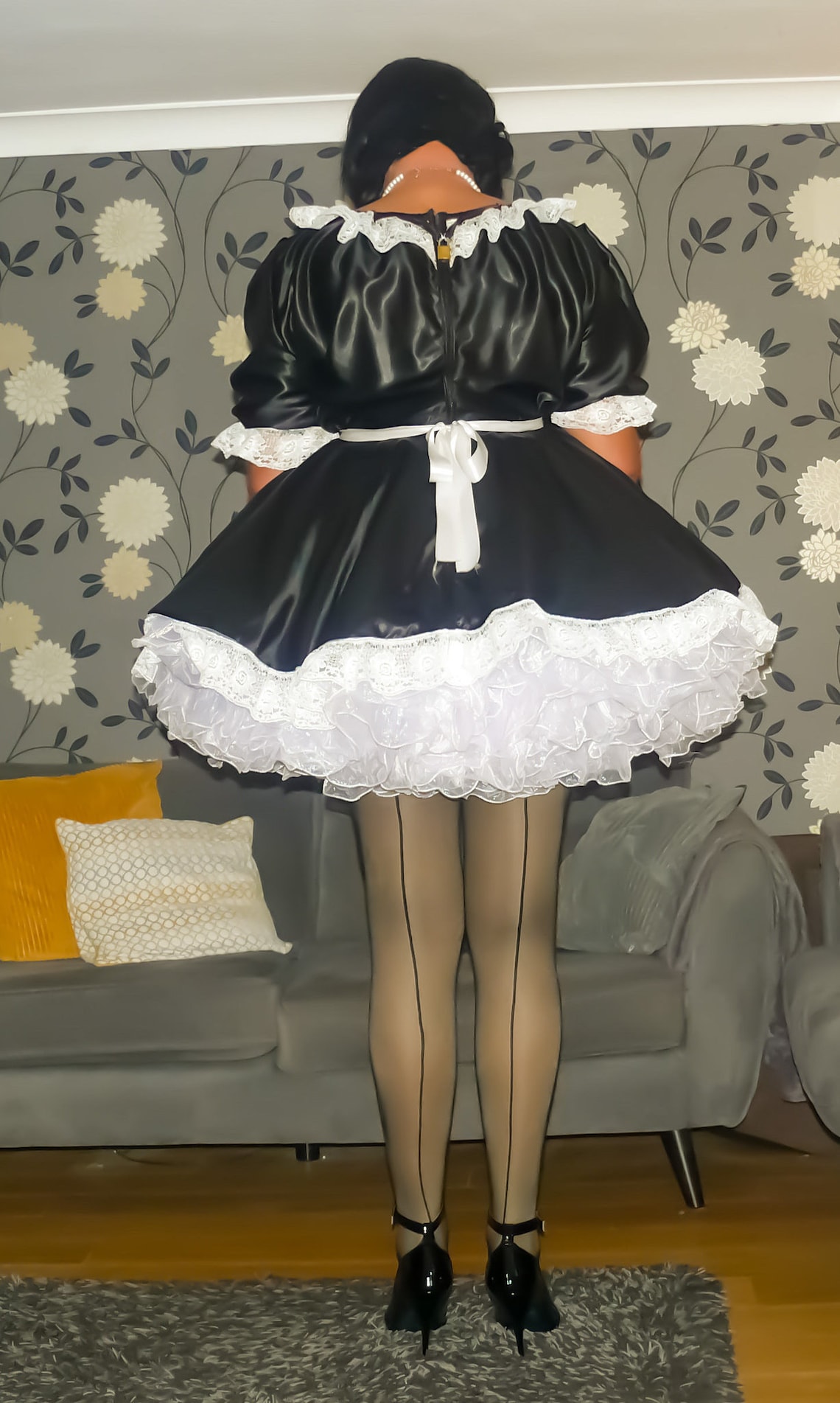 Traditional Black Satin With Lace Trim Classic French Maids Uniform ...