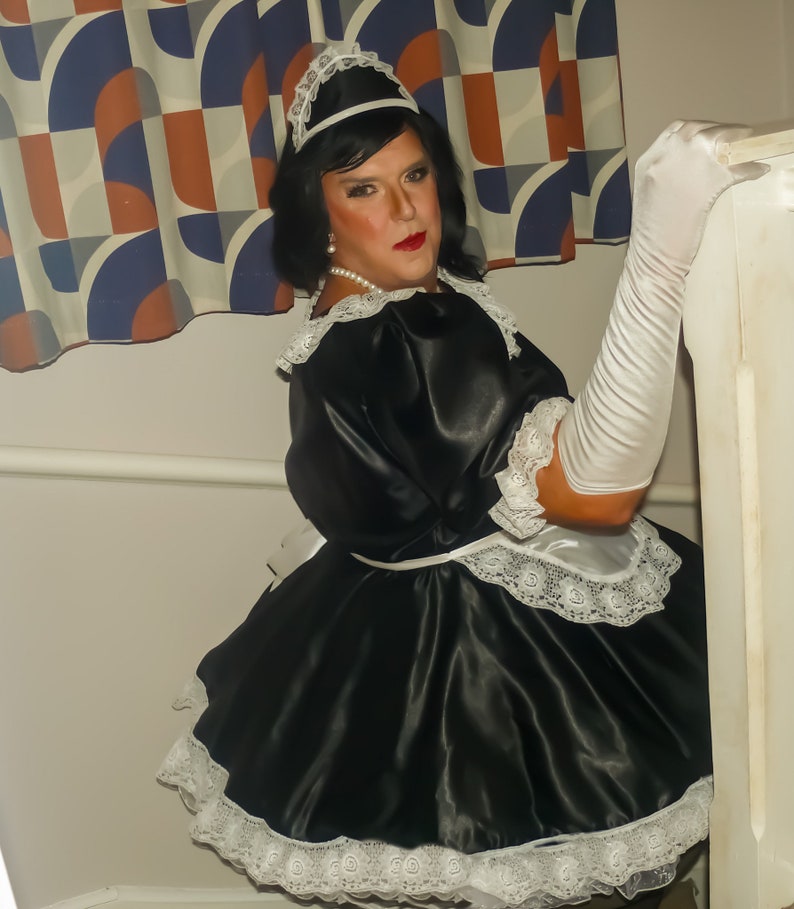 Traditional Black Satin With Lace Trim Classic French Maids Uniform ...