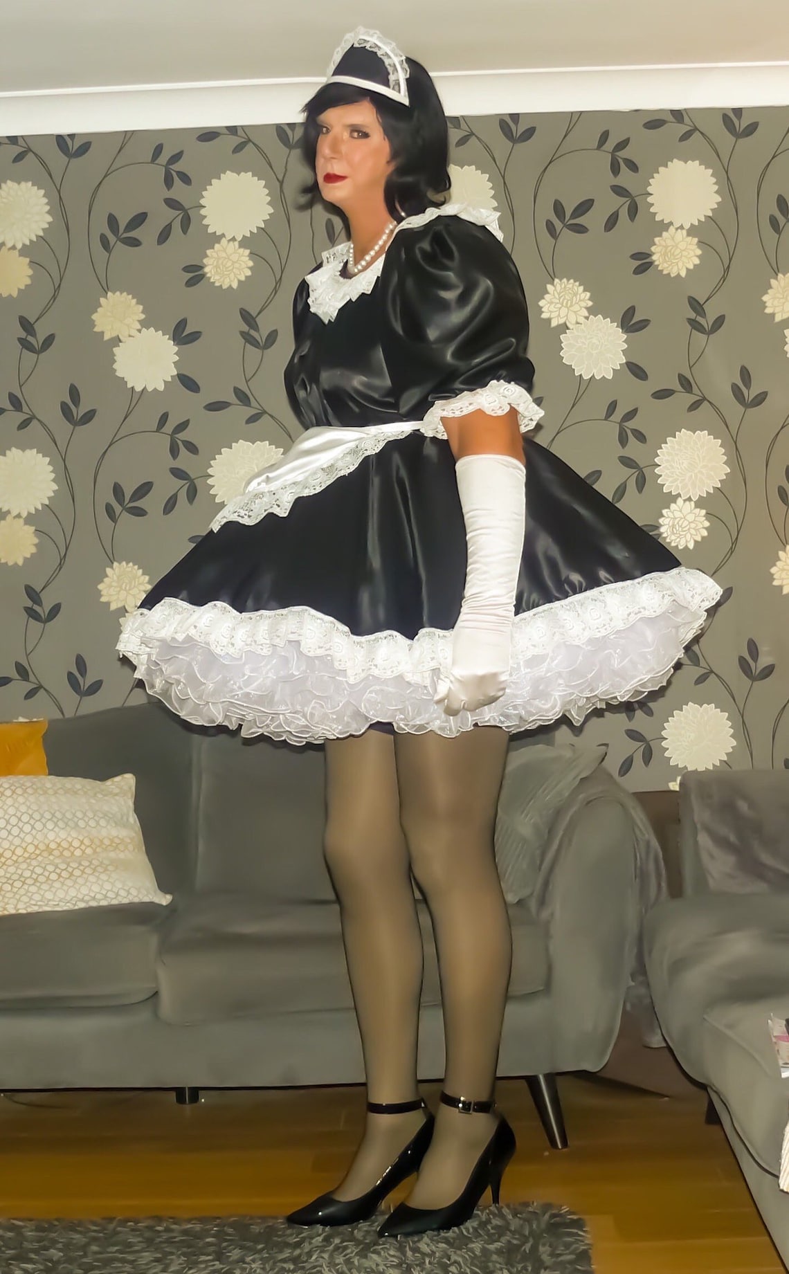 Traditional Black Satin With Lace Trim Classic French Maids Uniform ...