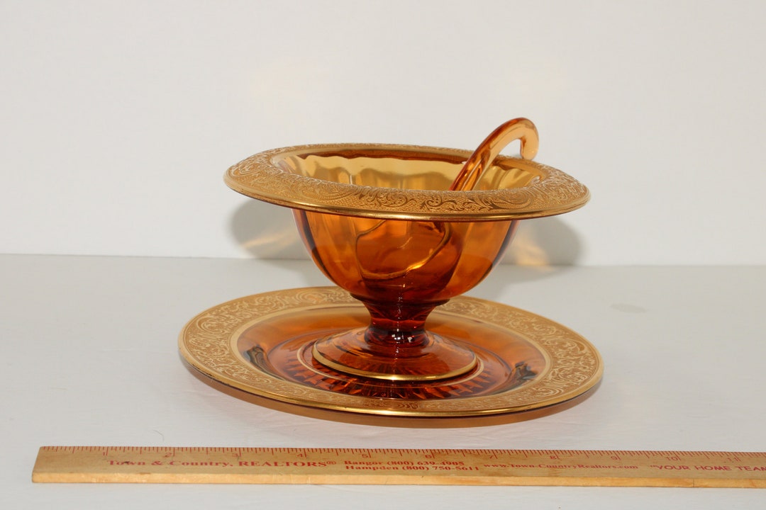 Vintage 3pc Depression Orange Glass Gold Gilted Serving Set - Etsy