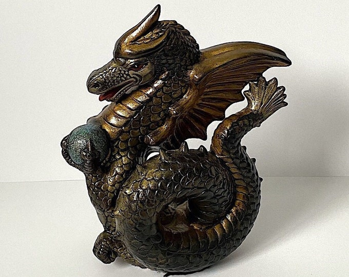 Winged Dragon With Ball Ceramic Figurine 8h Vintage - Etsy