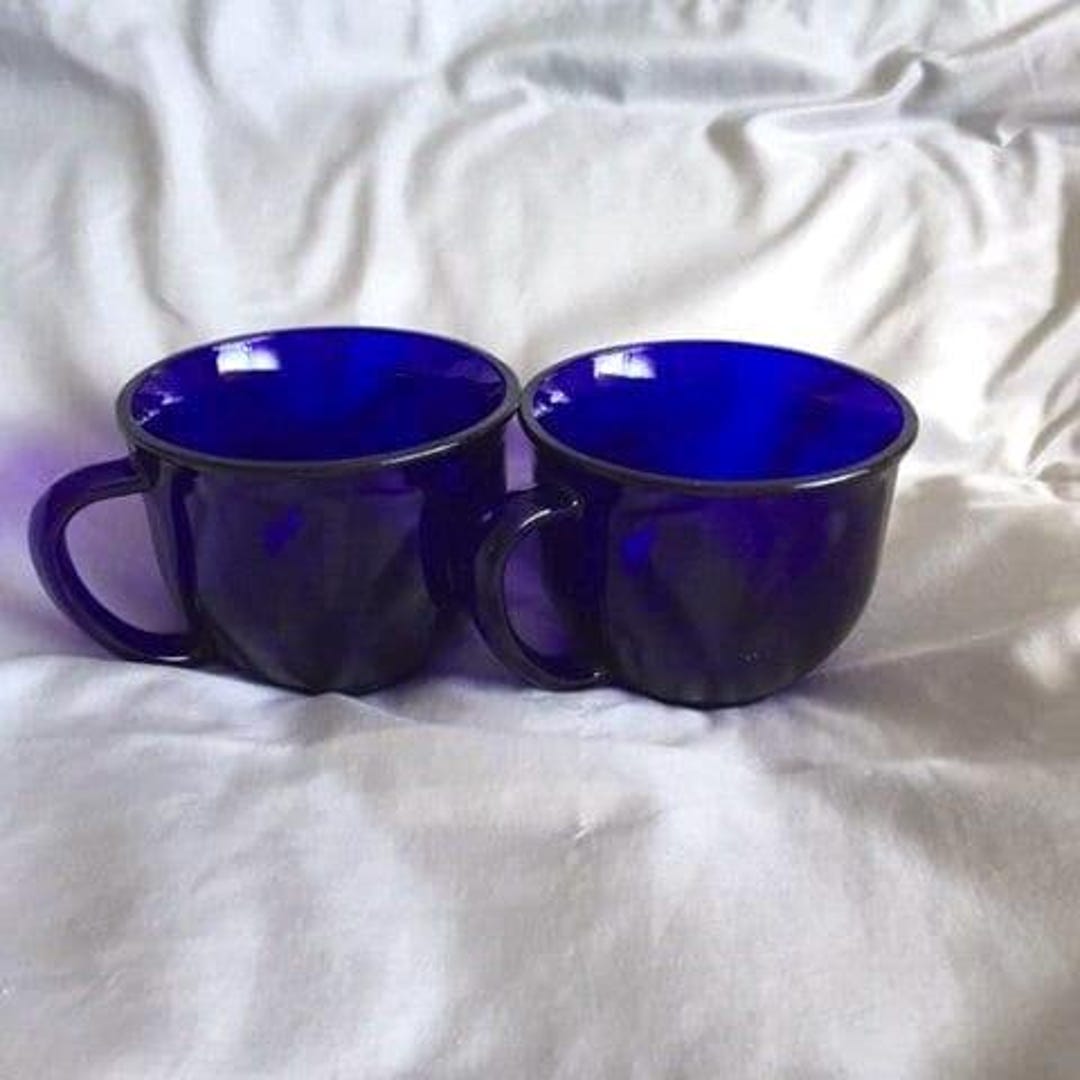 Pair Cobalt Blue Glass Coffee Mugs Oversized Vintage - Etsy