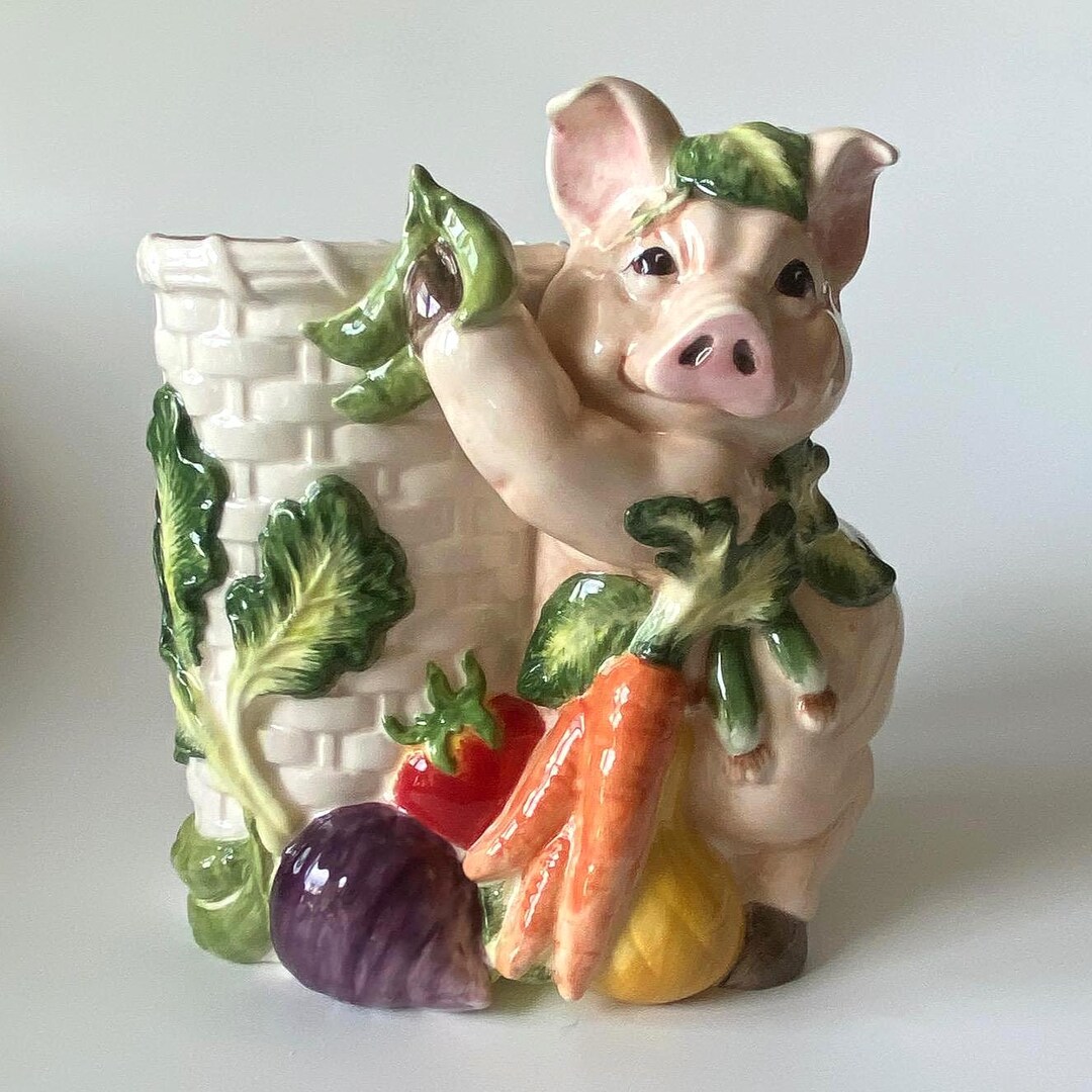 Fitz & Floyd Kitchen Utensils Holder or Vase: “percy the Pig” Ceramic ...