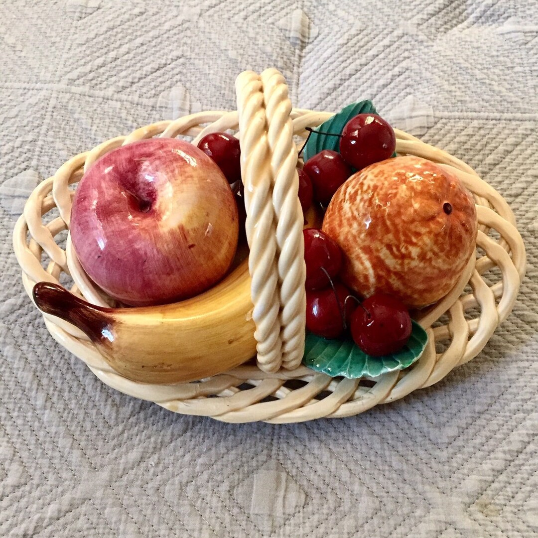 Ceramic Fruits in Weaved Ceramic Basket Italian Pottery 1950s - Etsy