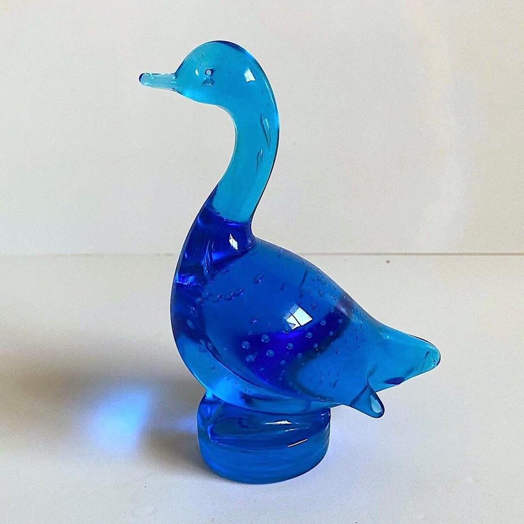 Vintage Art Glass Bird Figurine: Blue Goose by Altaglass, Collectible ...