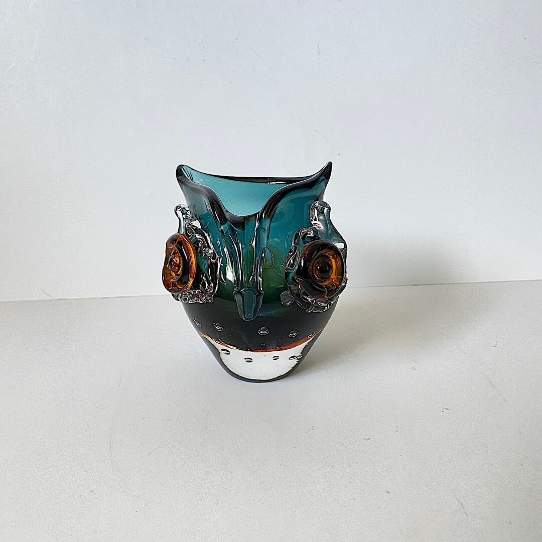 Owl Vase Handblown Art Glass Murano Style Vintage - Etsy