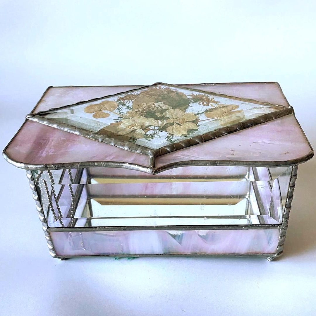 Vintage Slag Glass Jewelry Box: Metal Framed Bevelled Glass, Dry ...