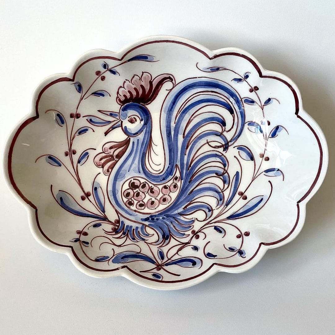 Portuguese ANFORA AGUEDA Rooster Dish With Scalloped Rim Hand Painted ...