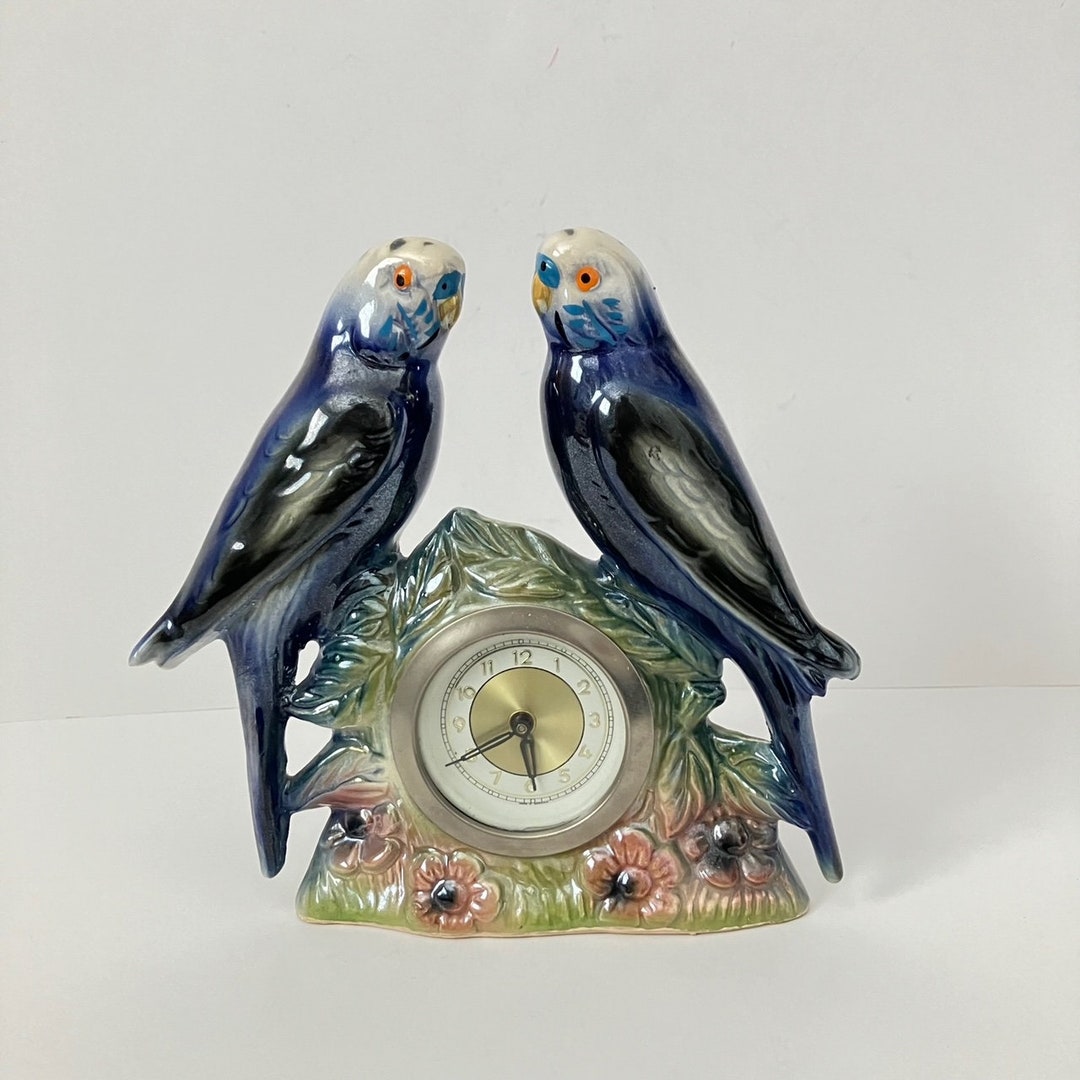 Jema Holland Vintage Clock Pair of Budgie Birds Luster Glaze Working - Etsy