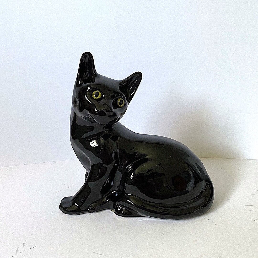 Black Cat Statue Mid-century Modern High Gloss Vase Green - Etsy
