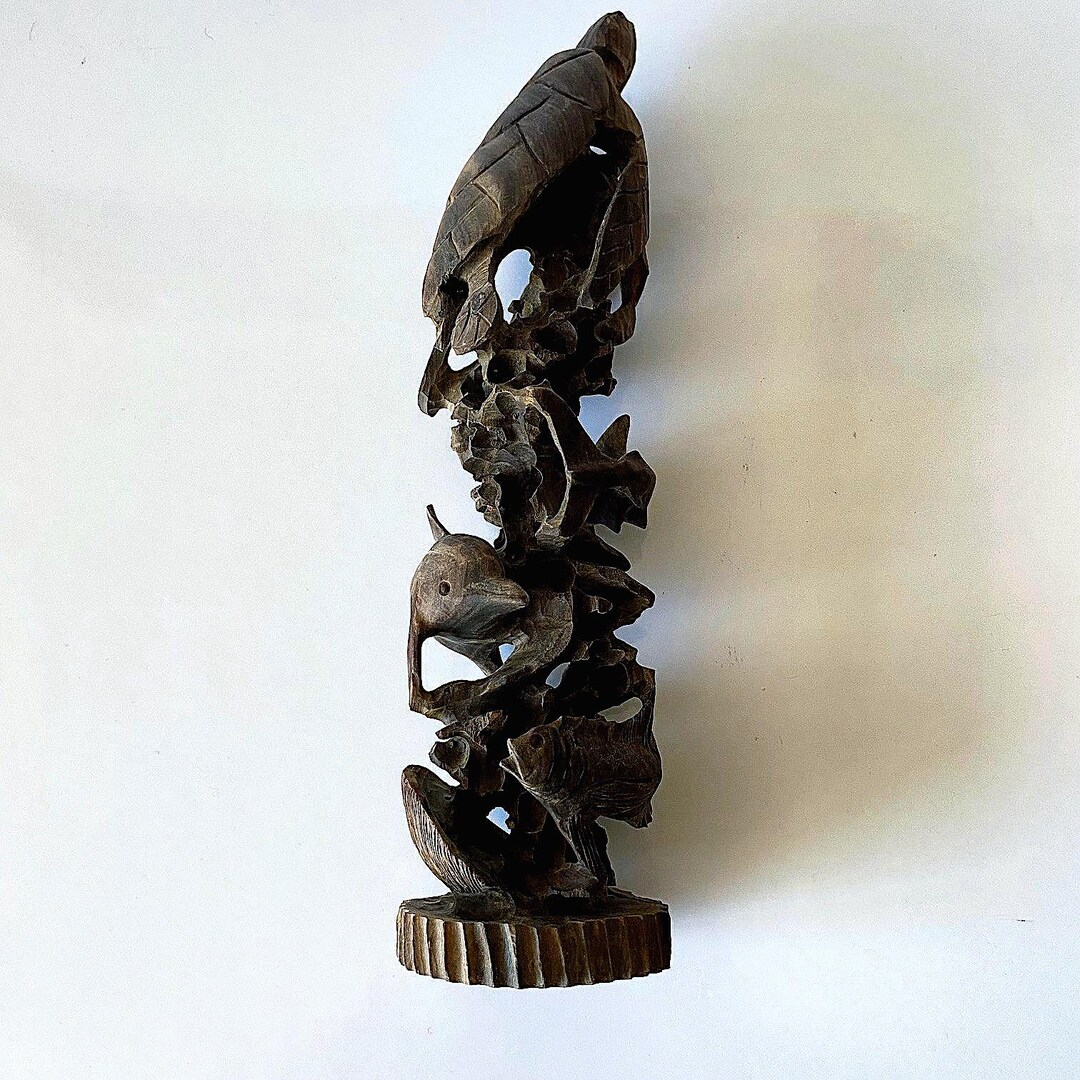 Vintage Hand Carved Marine Life Pile Sculpture: Ironwood, Folk Art ...
