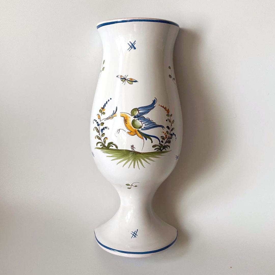 Vintage Ceramic Wall Pocket: Moustiers France, Hand Painted Bird ...