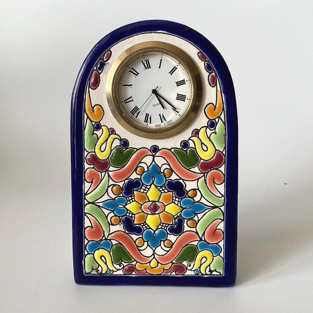 CERCOLON Small Standing Clock Spanish Art Pottery Frame Vintage Scarce ...