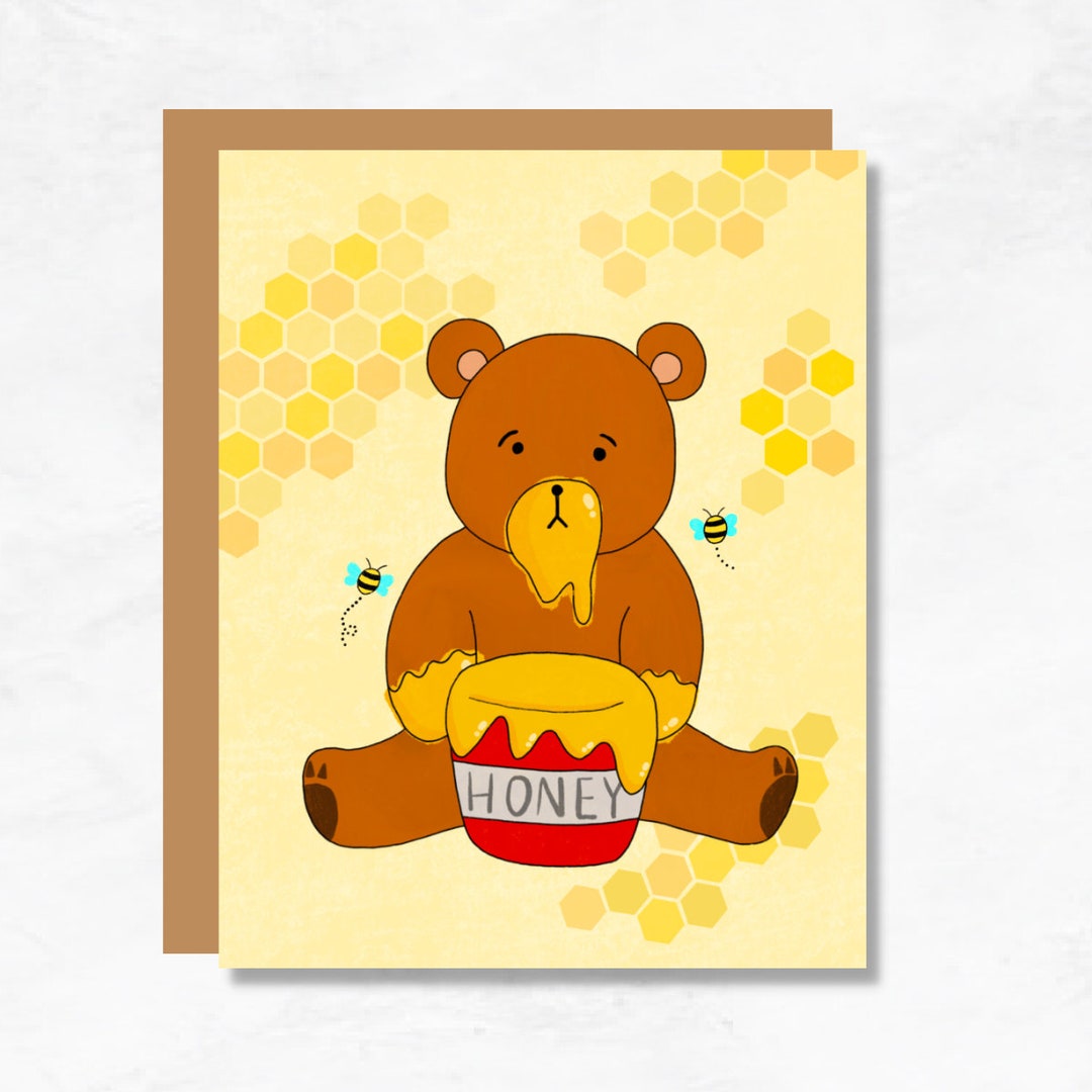 Honey-loving Bear Greeting Card Pack Set of 4, Adorable Bear in Honey ...