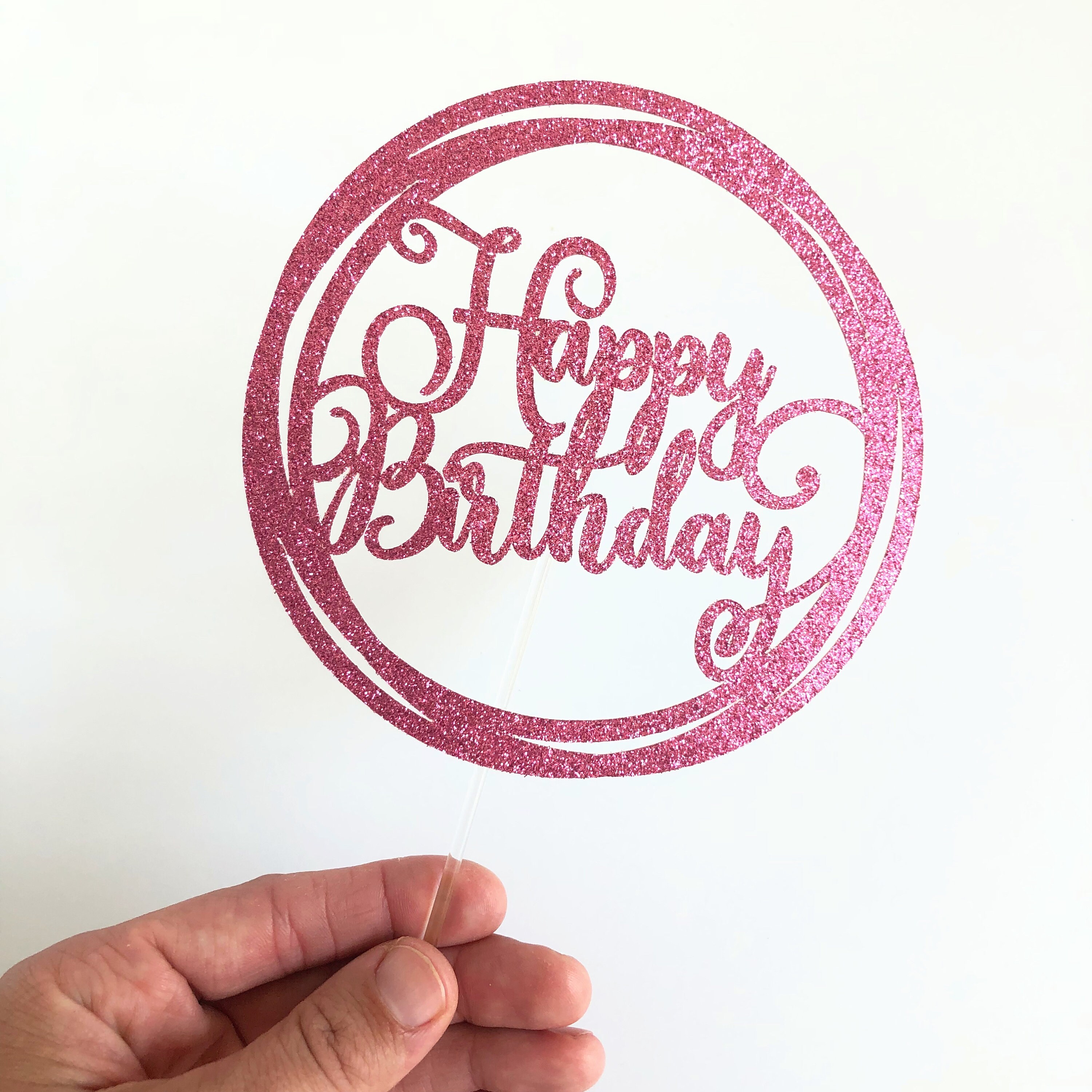 Pink Glitter Cake Topper Happy Birthday Celebration Decor - Etsy