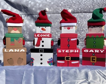 Christmas Personalised Customised Stacking Gift Box Santa Elf Snowman ...