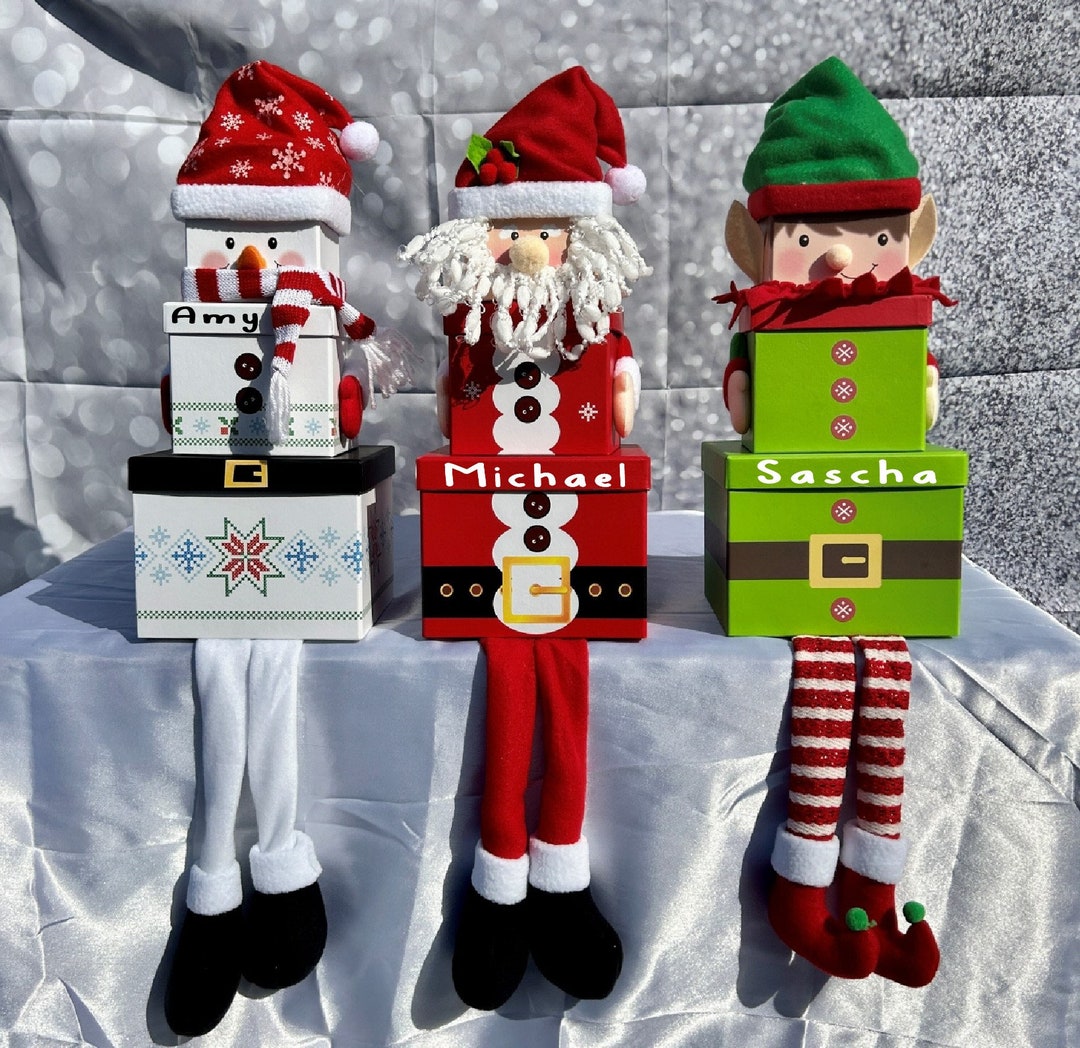 Christmas Personalised Customised Stacking Gift Box | Santa Elf Snowman ...