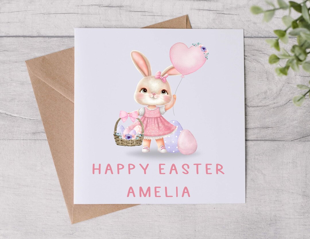Personalised Easter Bunny Pink Girls Greetings Card Keepsake Daughter ...
