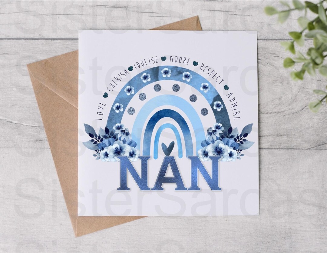 Nan Blue Floral - Card for Nan - Mother’s Day Card - Birthday Card ...