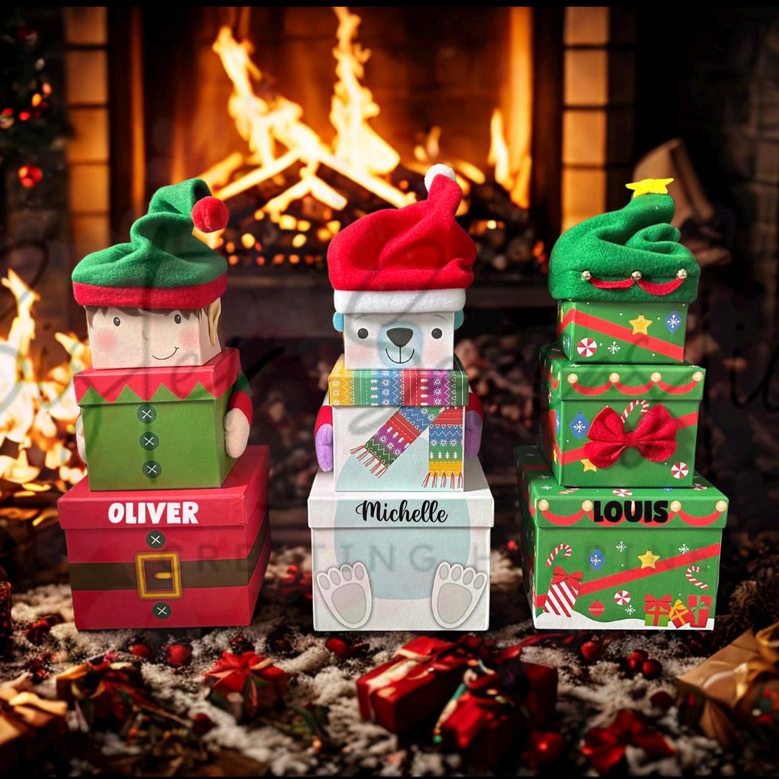 Christmas Personalised Customised Stacking Gift Boxes | Reindeer Santa ...
