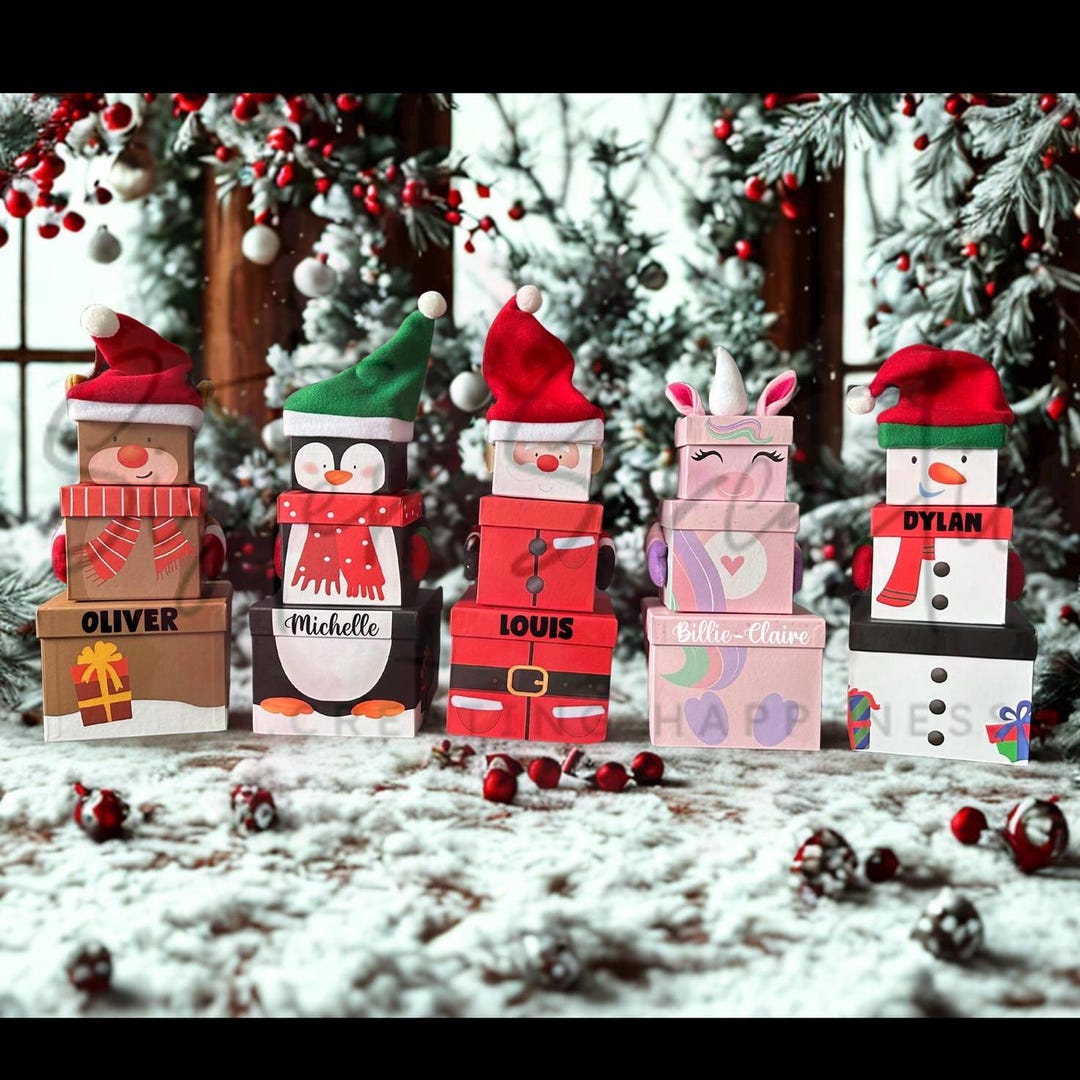 Christmas Personalised Customised Stacking Gift Boxes | Reindeer Santa ...