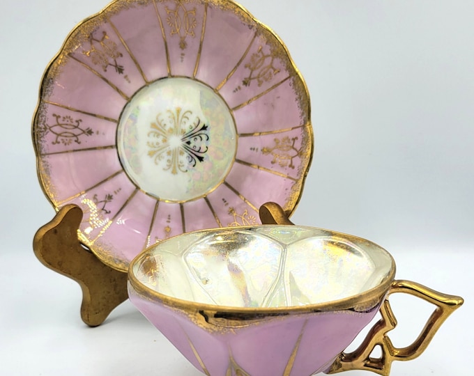 Vintage Fan Crest Luster Pink Gold Trim Tea Cup CASTLE Japan ...