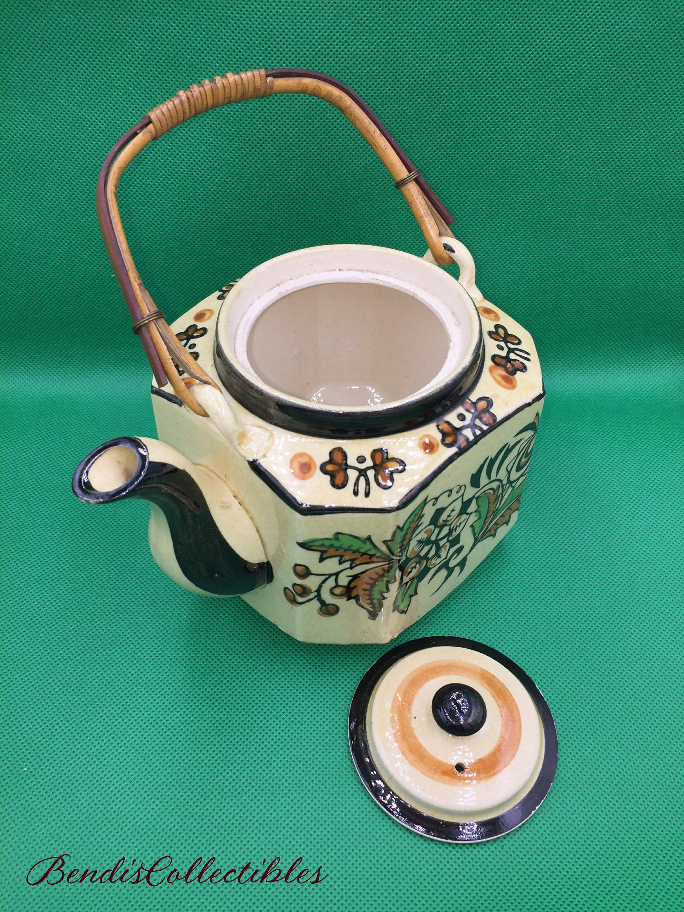 Antique Japan Tea Pot. Hotta Yu Shoten. Rattan Handle ...