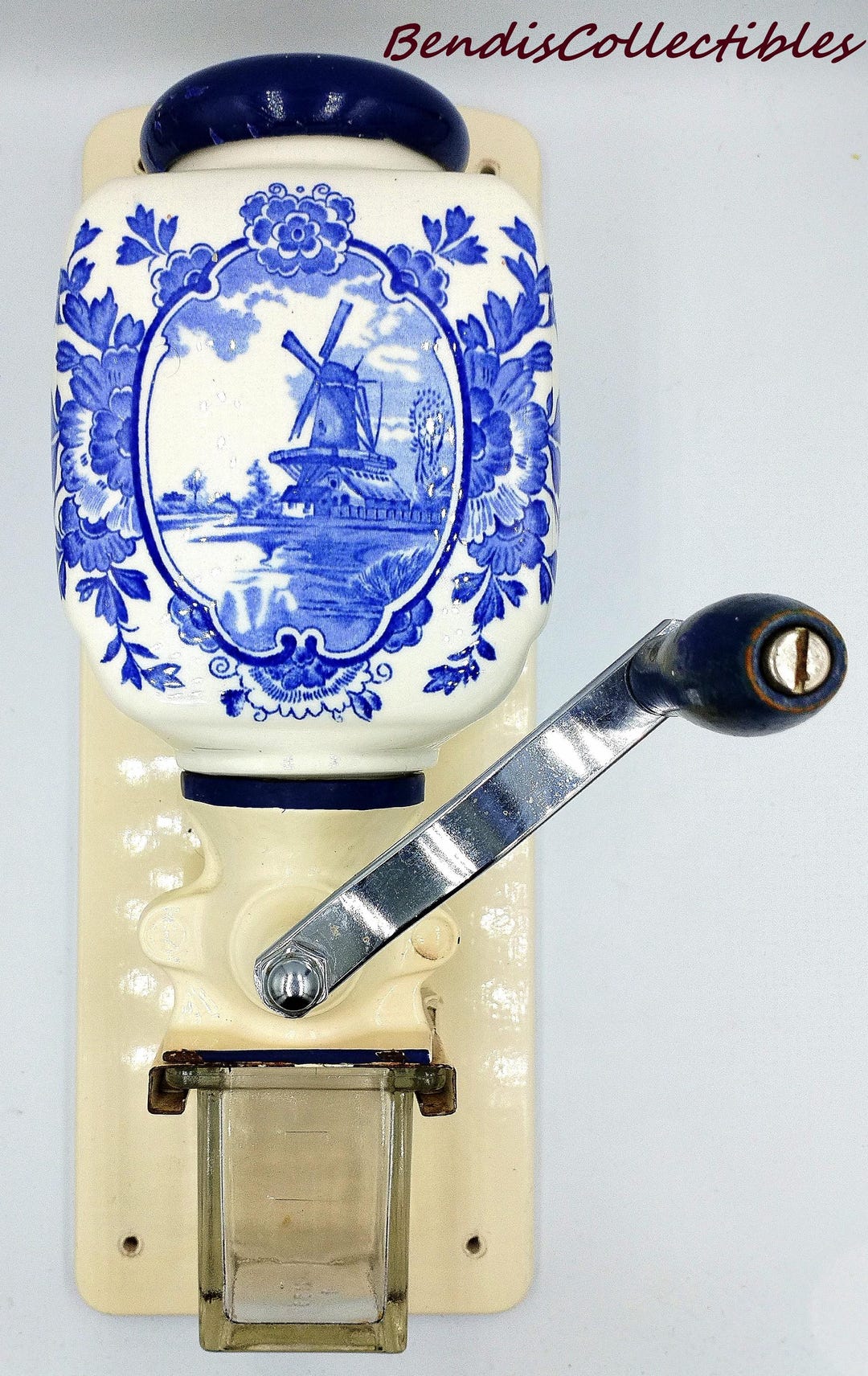 Vintage Blue White Delft De Ve Wall Mounted Coffee Grinding Hopper ...