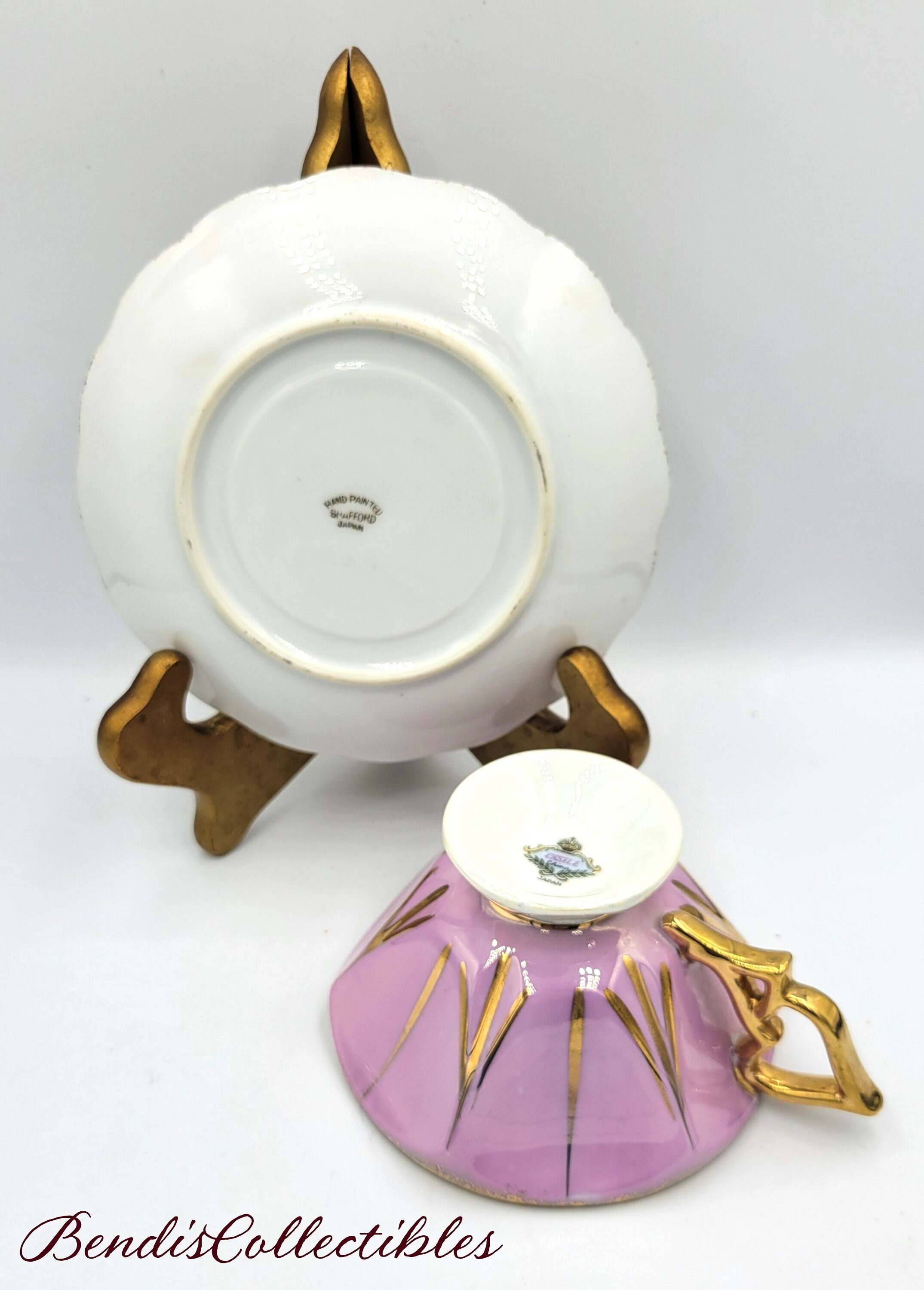 Vintage Fan Crest Luster Pink Gold Trim Tea Cup CASTLE Japan ...