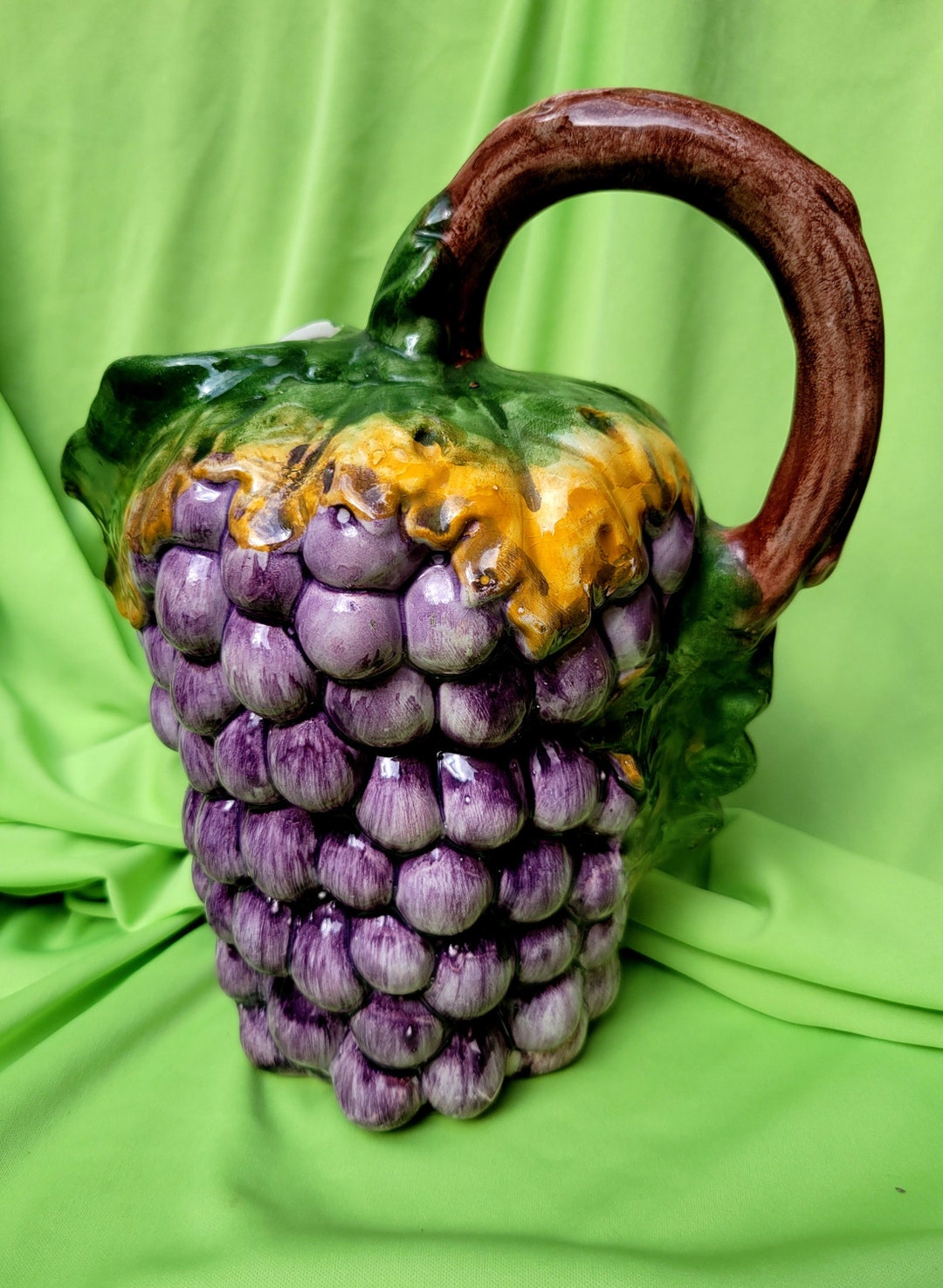 Vintage Majolica Ceramics Bassano Grapes Pitcher Hand Painted Made in ...