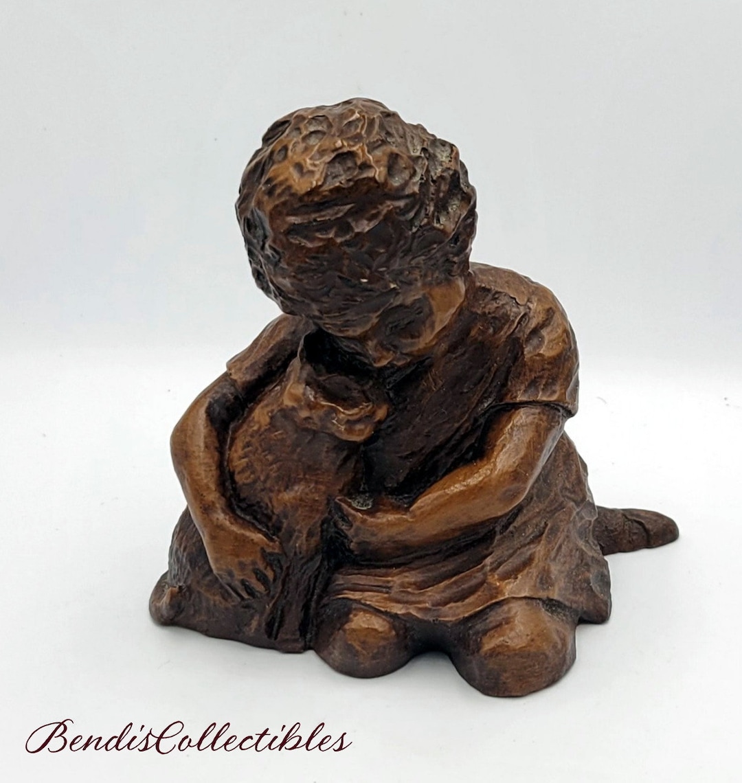 Vintage Red Mill MFG Pecan Shell Girl With Cat Figurine ...