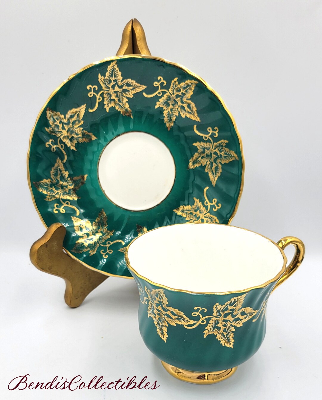 Vintage HM Sutherland Tea Cup and Saucer. Dark Green With Gold Grape ...