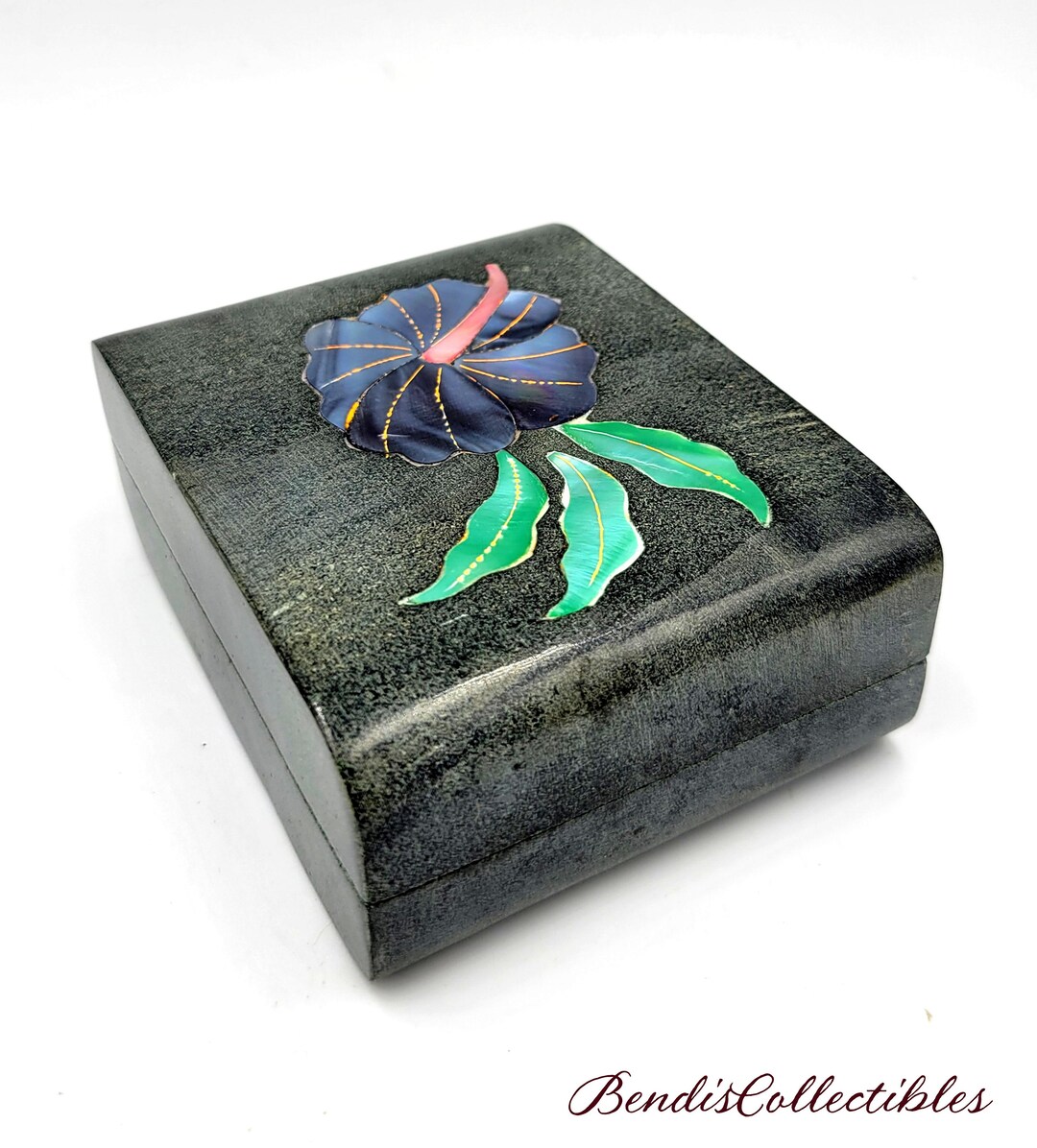 Vintage Jewelry Box Inlay Mother of Pearl Shell. Soapstone Trinket Box ...