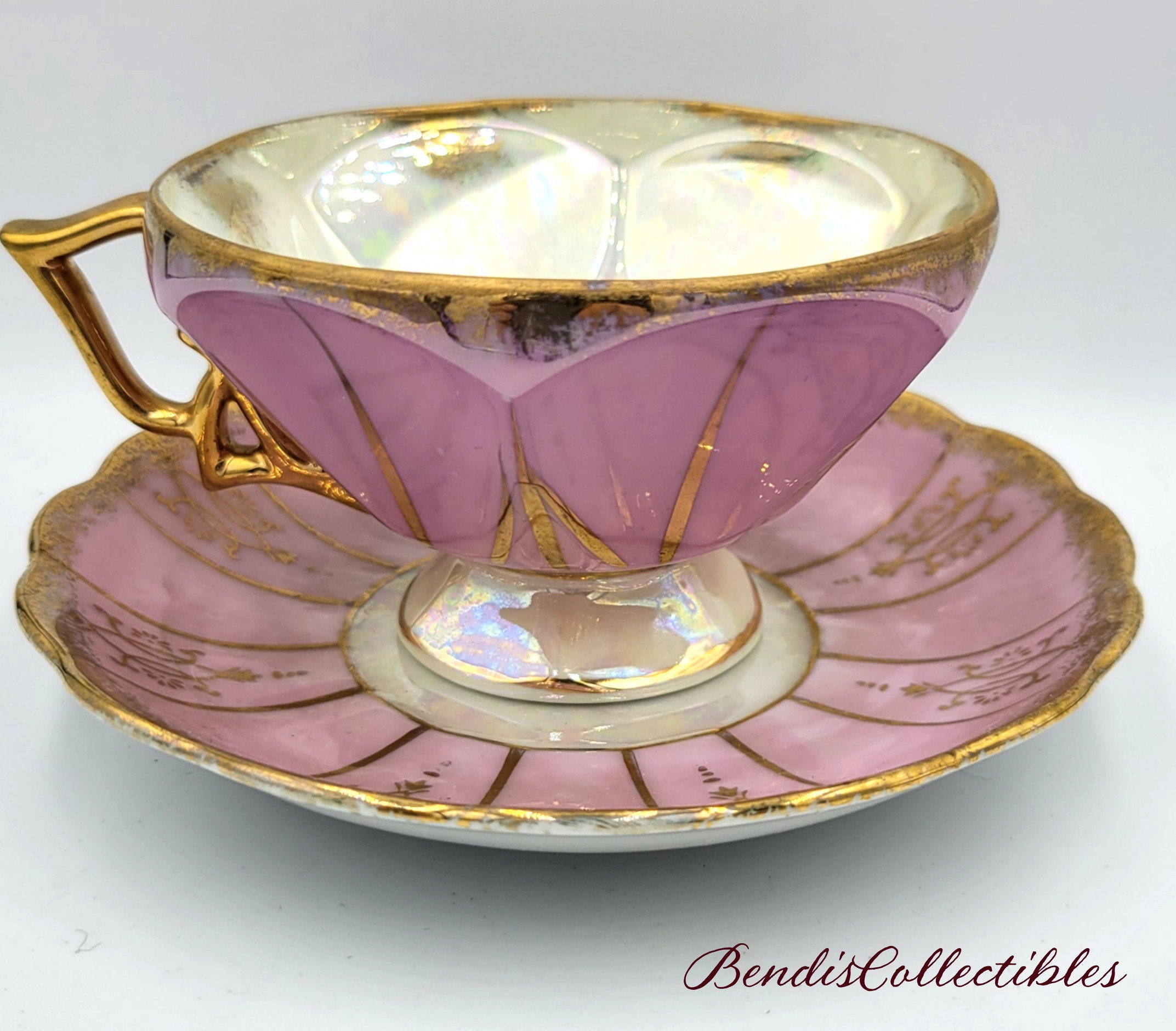 Vintage Fan Crest Luster Pink Gold Trim Tea Cup CASTLE Japan ...