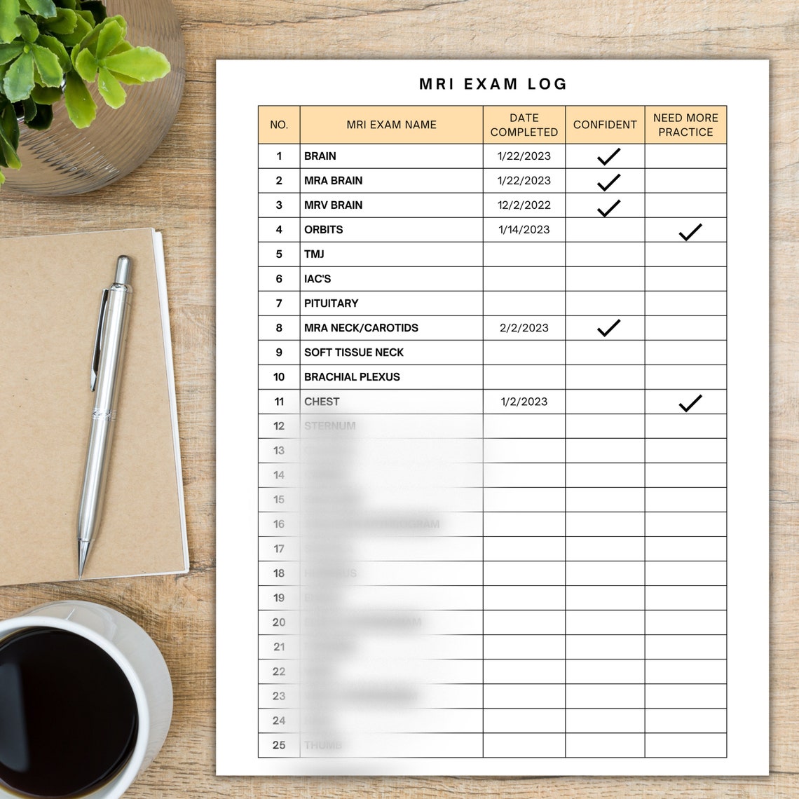 MRI Exam Log, ARRT ARMRIT, Mri Clinical Log, Clinical Notes, Mri Study ...