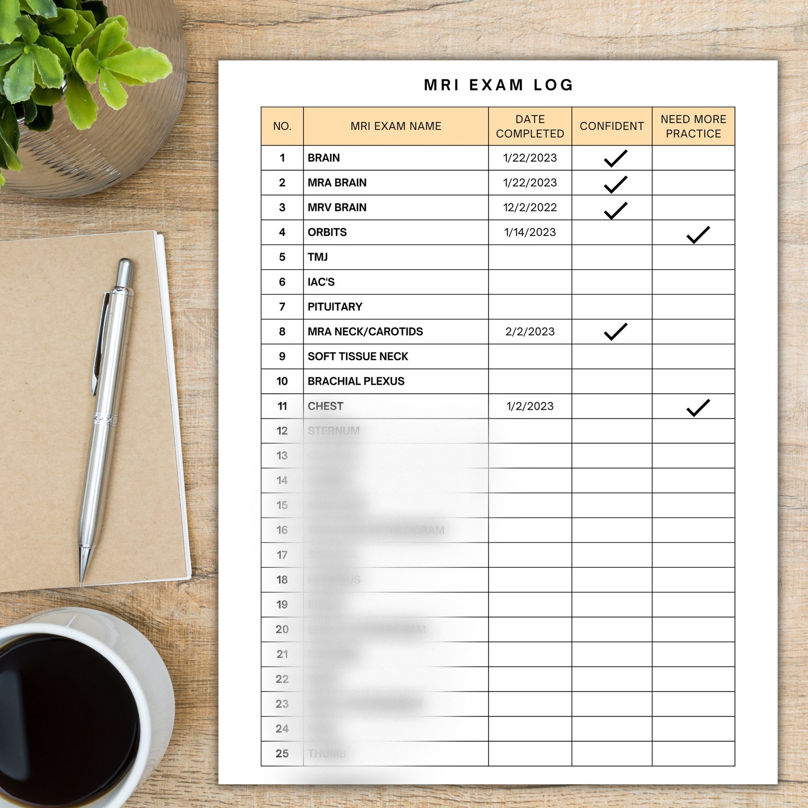 MRI Exam Log, ARRT ARMRIT, Mri Clinical Log, Clinical Notes, Mri Study ...