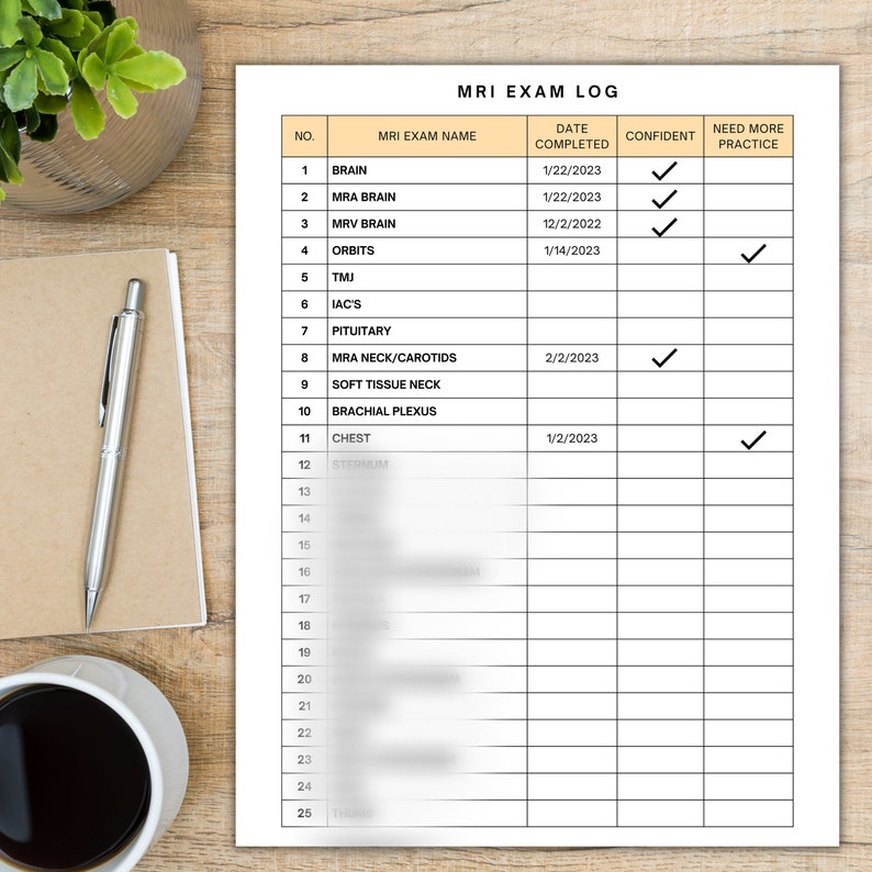 MRI Exam Log, ARRT ARMRIT, Mri Clinical Log, Clinical Notes, Mri Study ...