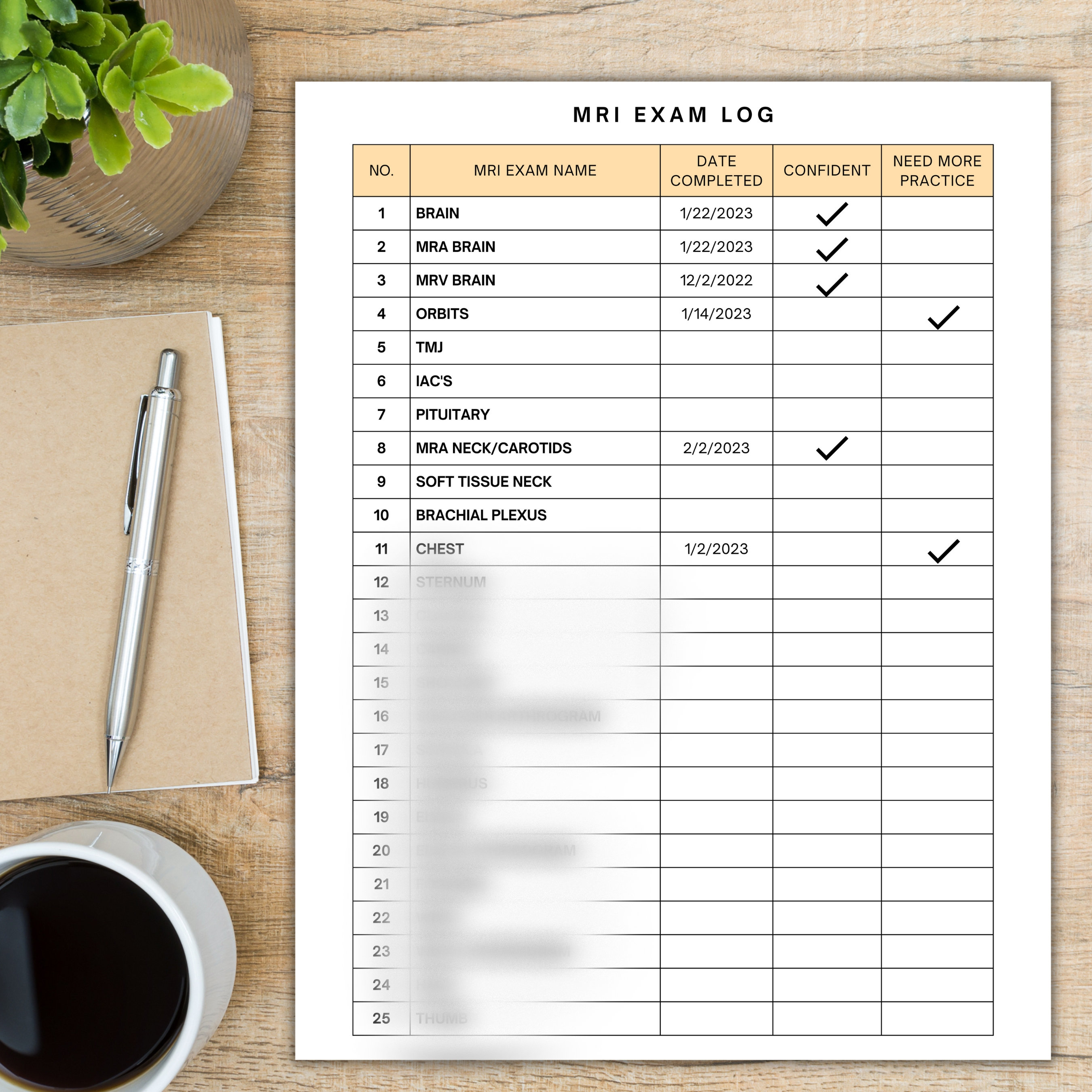 MRI Exam Log, ARRT ARMRIT, Mri Clinical Log, Clinical Notes, Mri Study ...