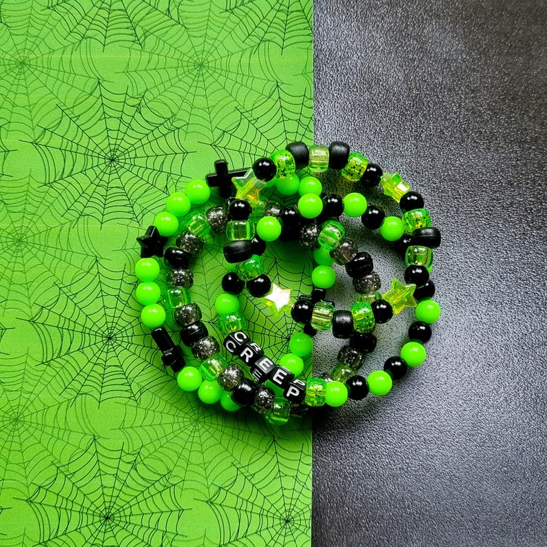 4-pack Black and Green 'creep' Goth Beaded Kandi - Etsy