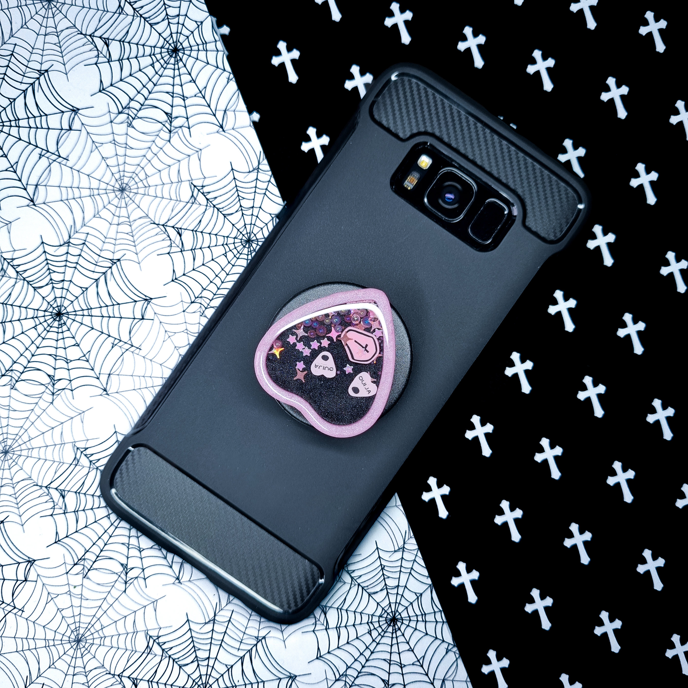 Pink and Black Ouija Pastel Goth Planchette Resin Shaker Phone Grip ...