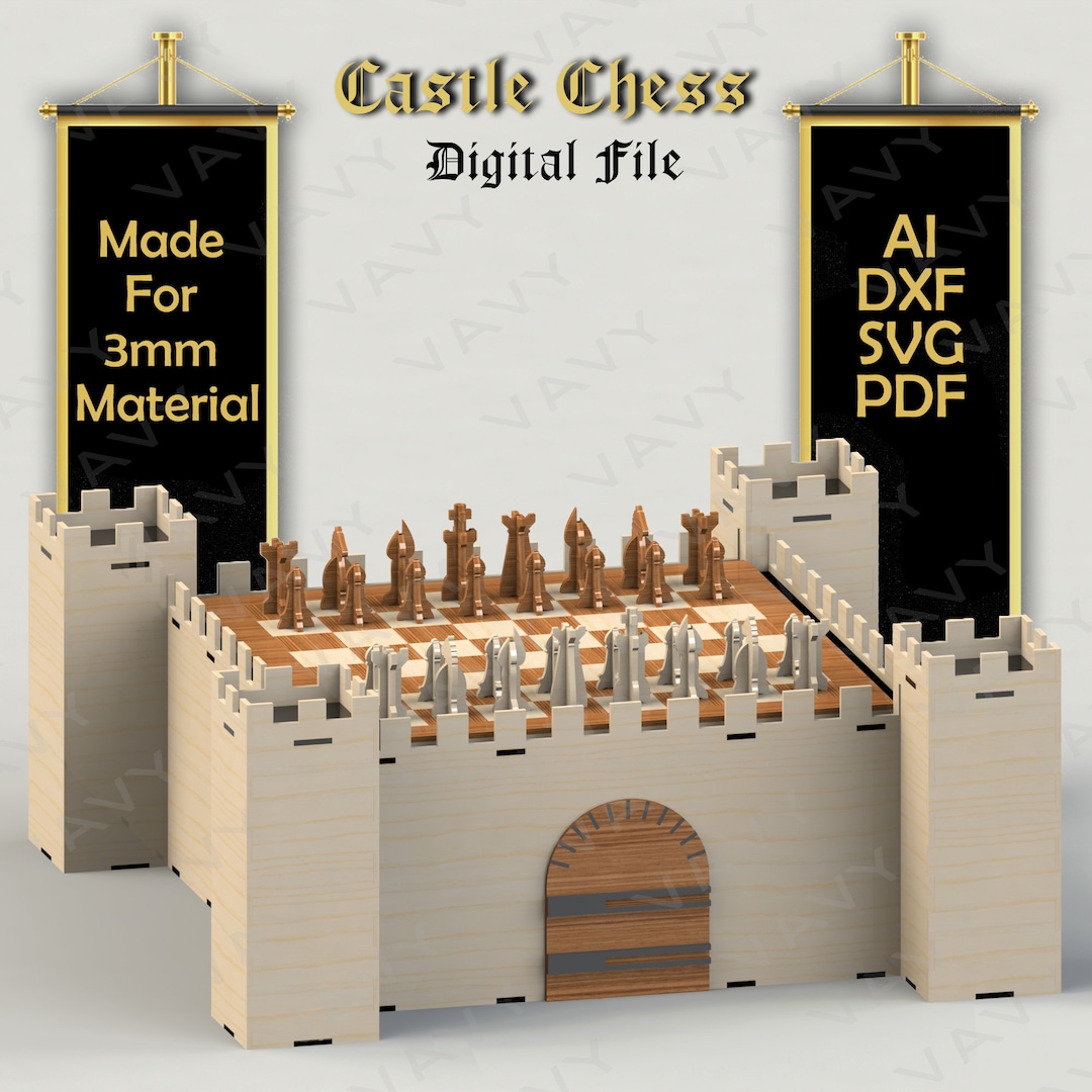 Chess With Castle Digital File for CNC Glowforge Laser Cut Template ...