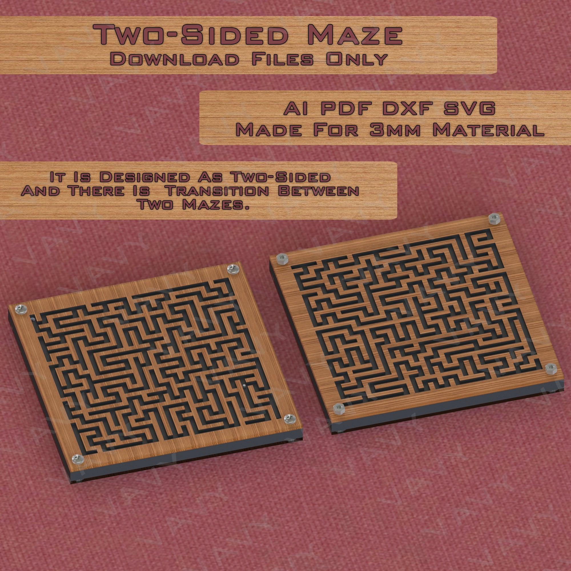 Two Sided Maze Digital File for CNC Glowforge Laser Cut Template, Laser ...