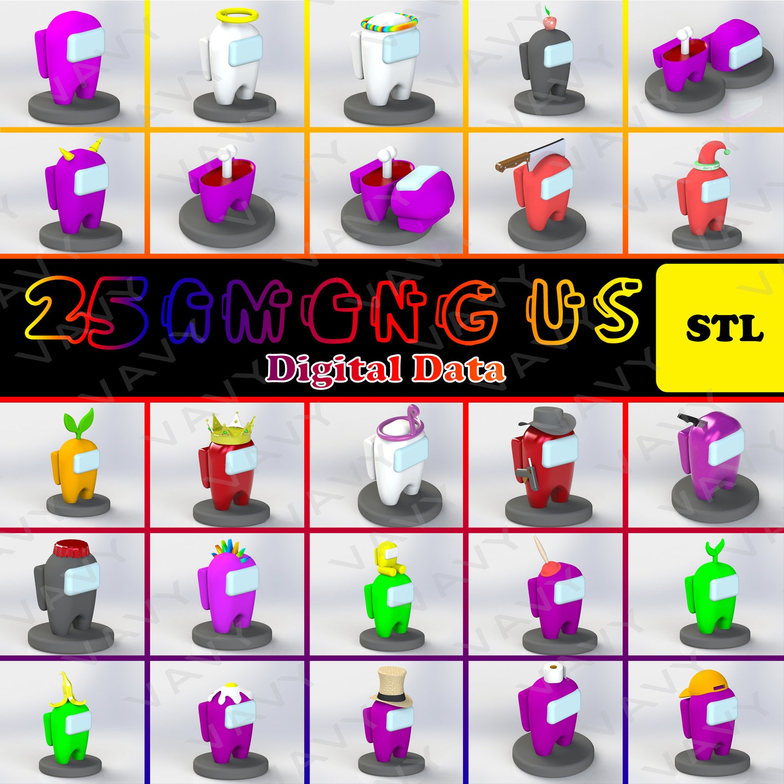 Among Us Pack Digital File for 3D Printer | 25 Among Us Character ...