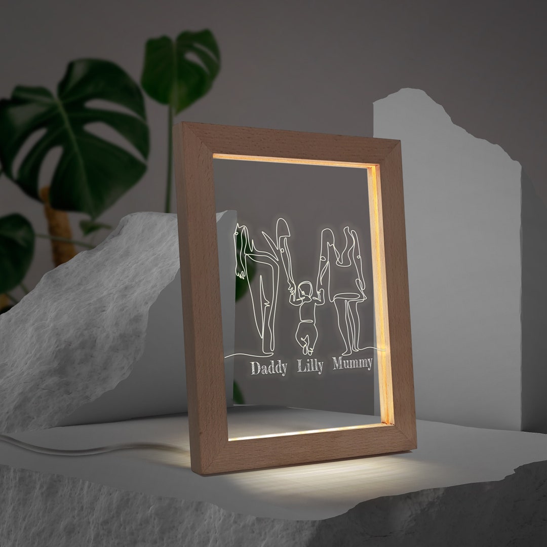 Personalised LED Illuminated Frame Family Engraved Light up New Parent ...