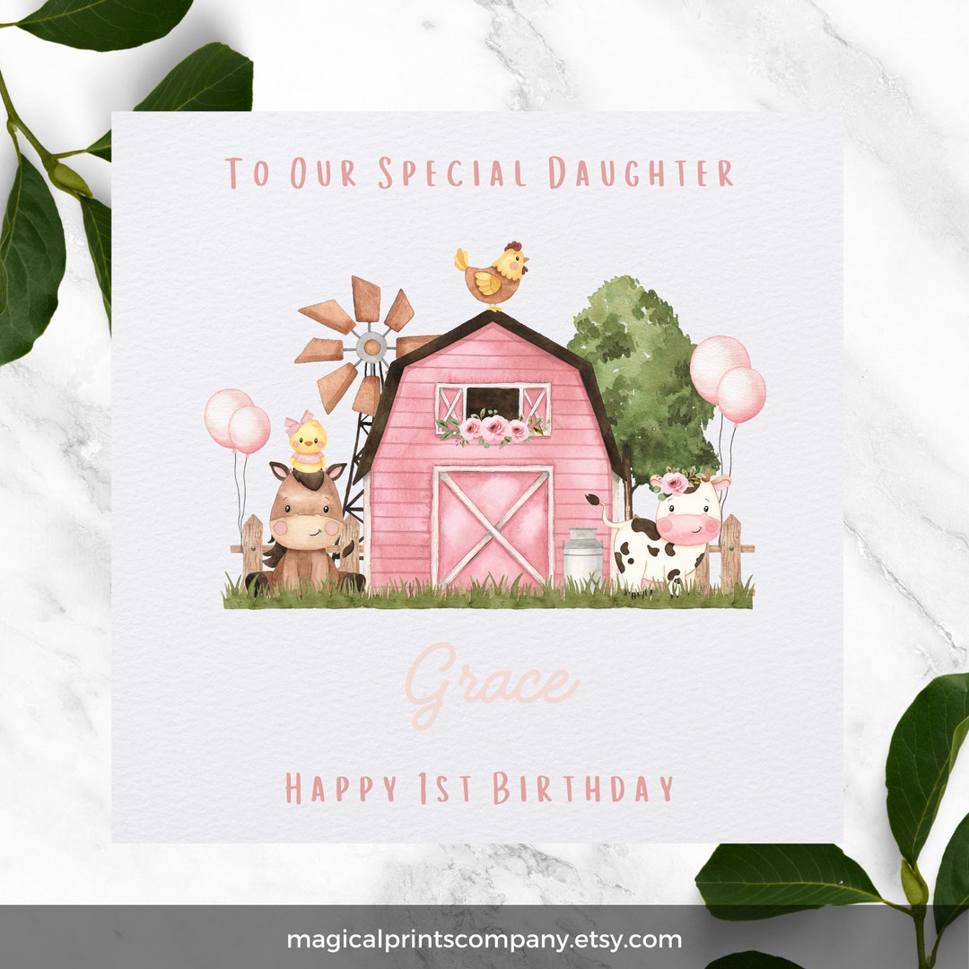 Personalised Farm Animals Birthday Card for Kids Custom Colourful Child ...