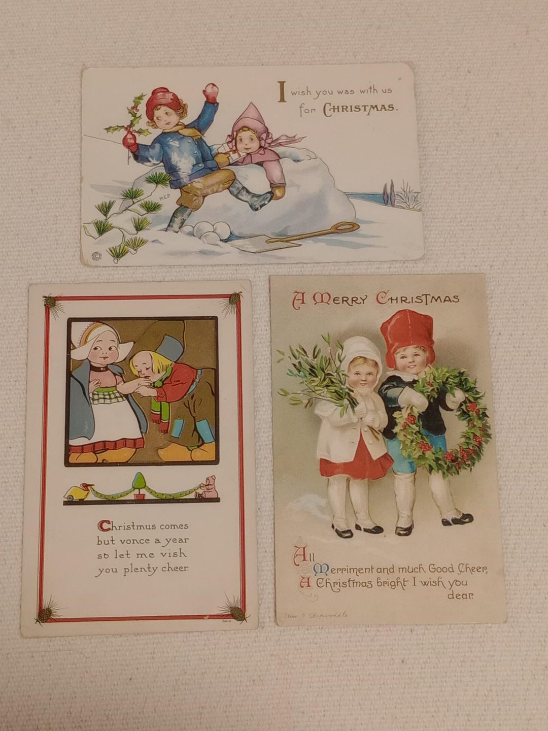 LOT Antique Postcards, 3 Christmas Cards W/ Girl & Boy, 1910s Children ...